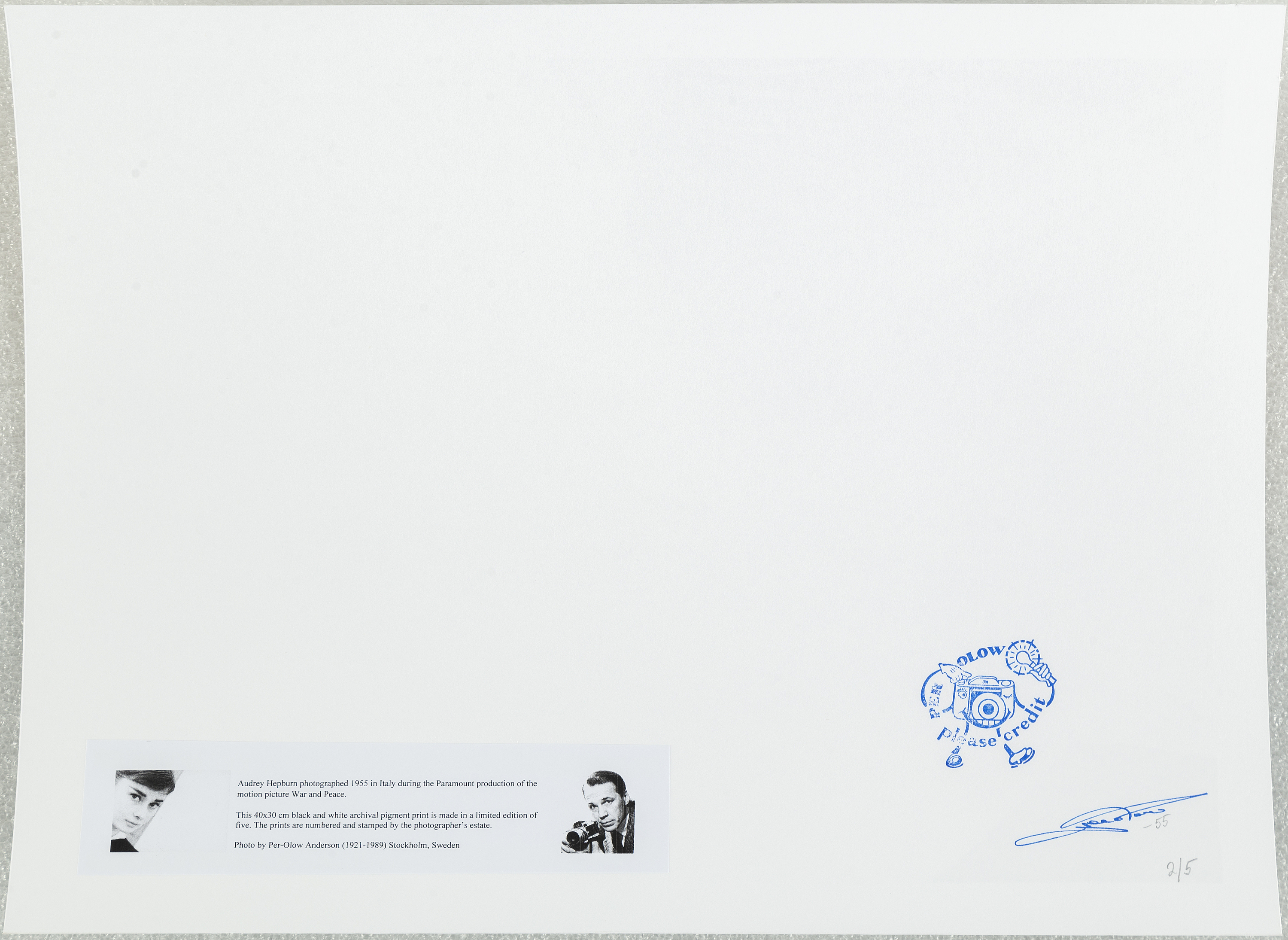PER-OLOW ANDERSON, a photograph depicting Audrey Hepburn, signed with ...