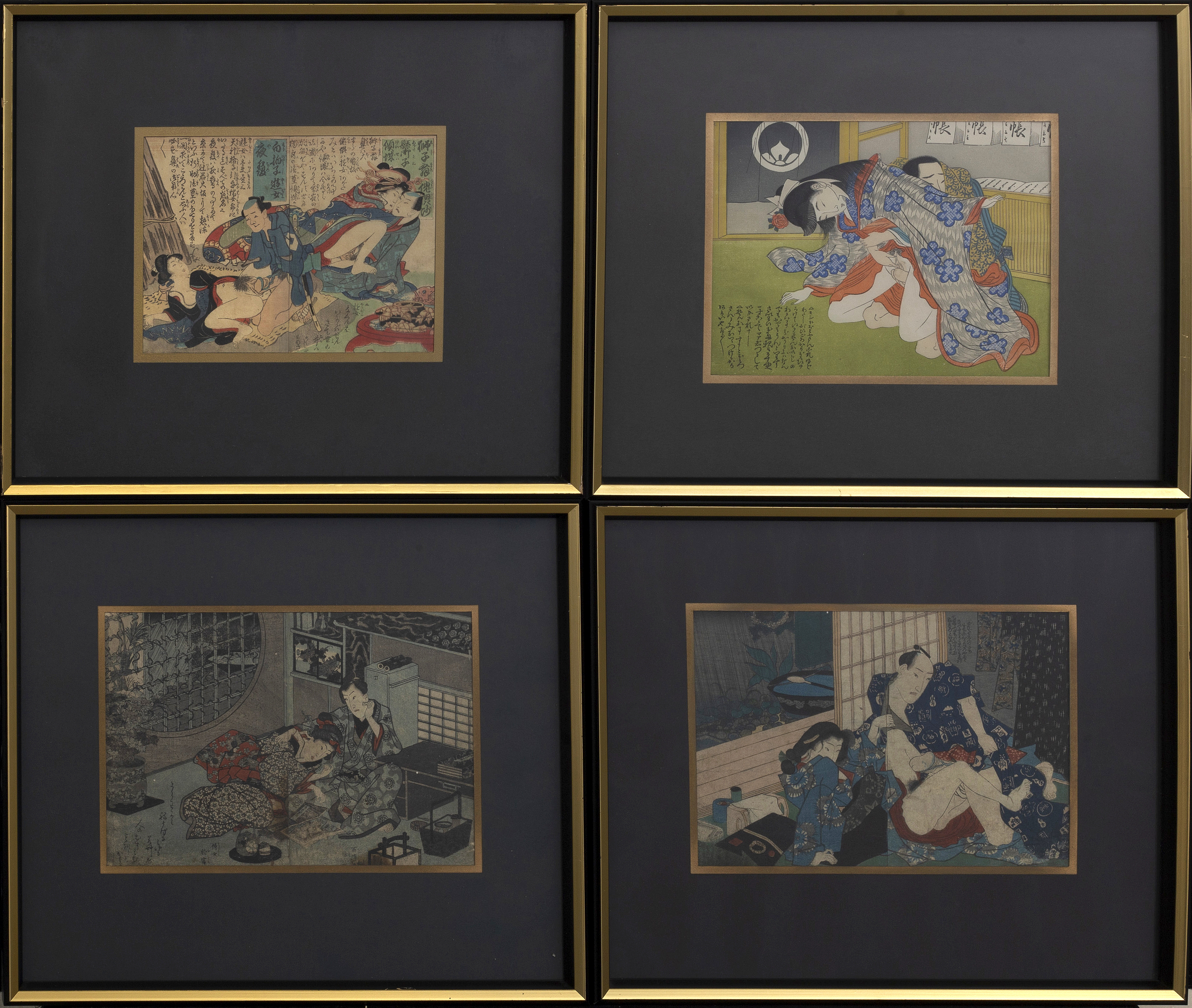 Four color woodcuts, Shunga Japan 19th Century. - Bukowskis