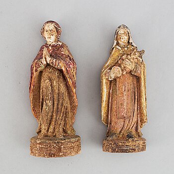 Figurer, 2 st, bemålat och snidad trä, omkring 1800. - Bukowskis