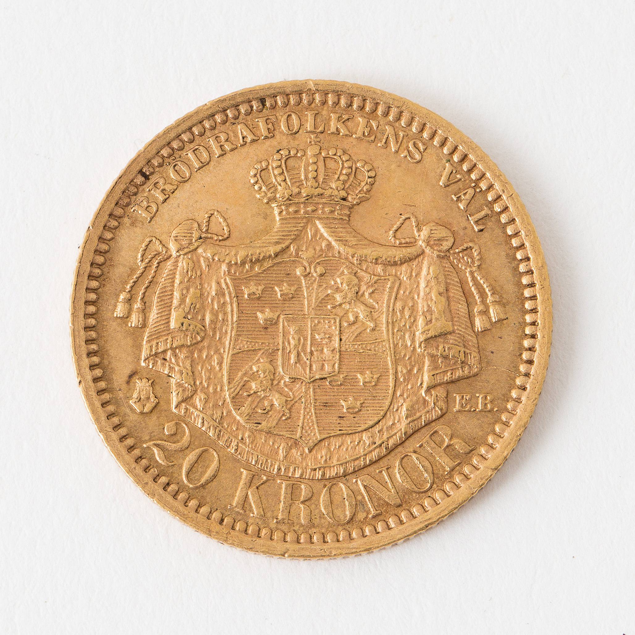 MYNT, guld, 20 kronor, Oscar II, 1877. - Bukowskis