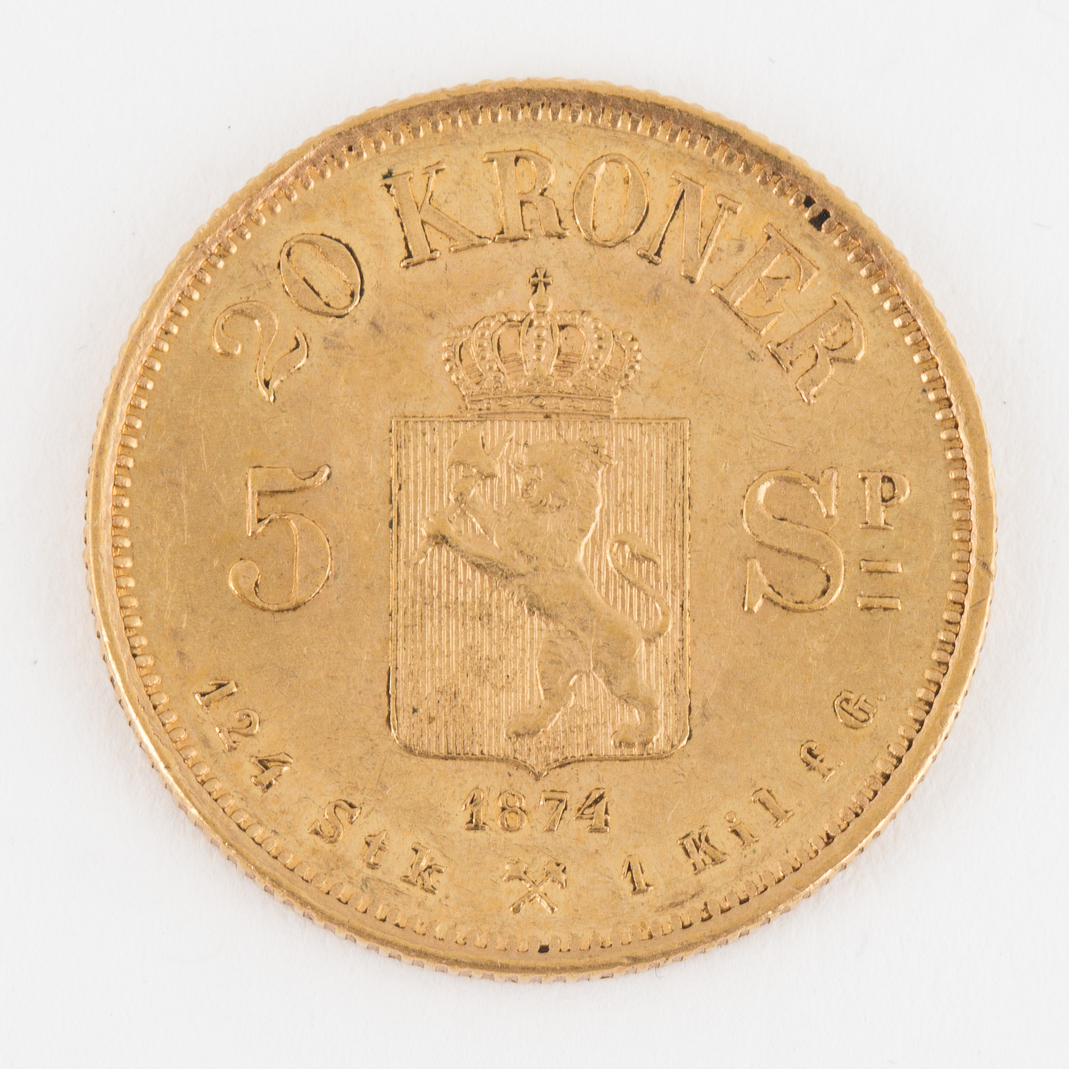 MYNT, guld, 20 kronor, Oscar II, 1874. - Bukowskis