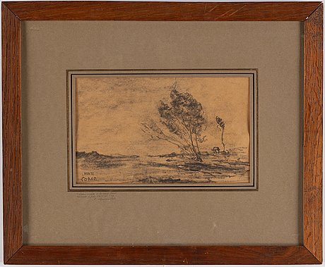 JEAN BAPTISTE CAMILLE COROT, charcoal drawing, staped signature Vente ...