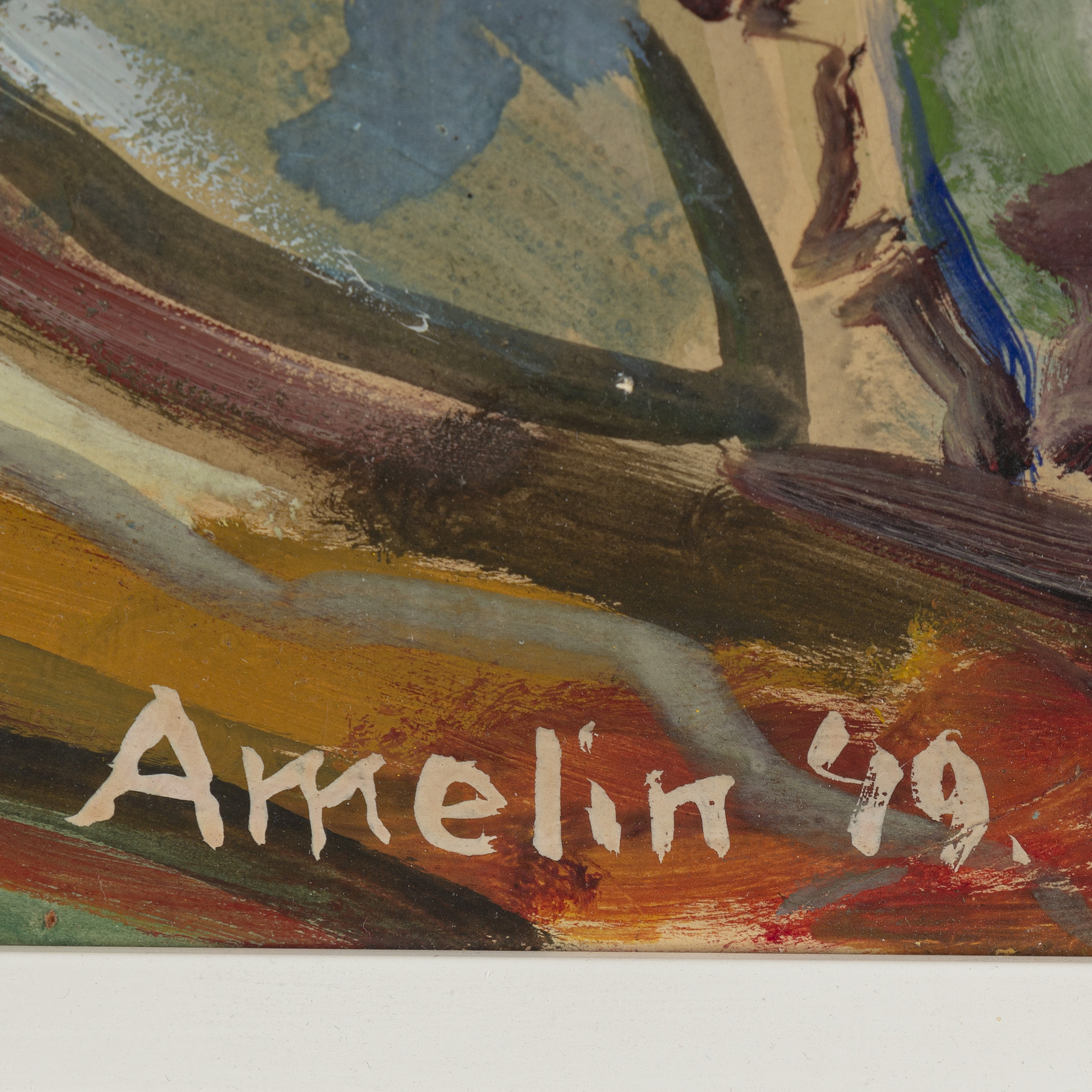 Albin Amelin, blandteknik på papp-pannå, signerad och daterad -49 ...