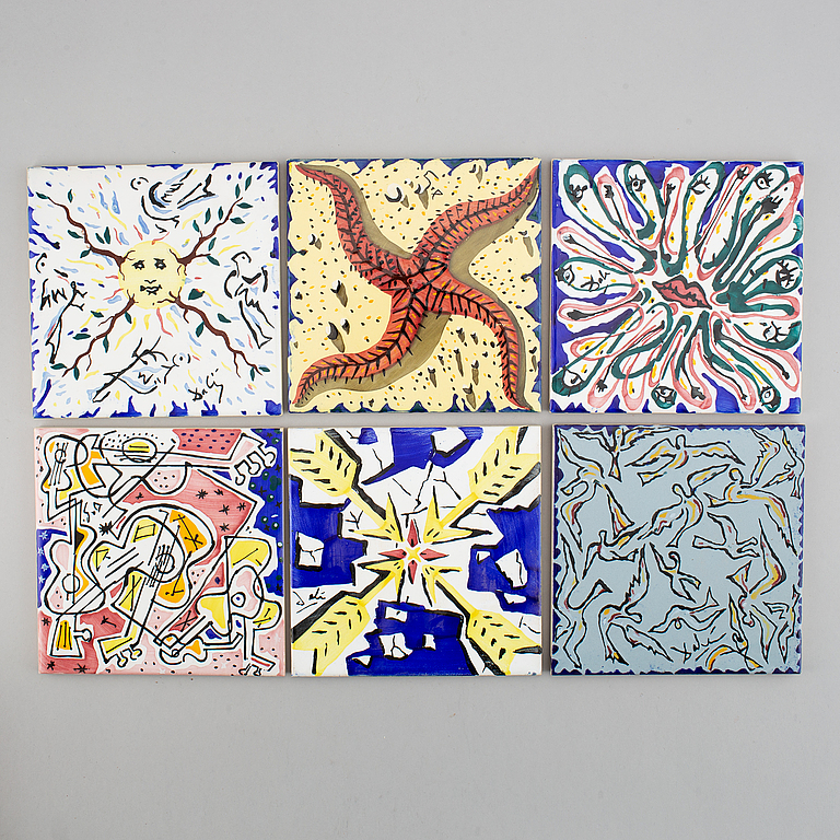 A set of six earthenware tile plates, Salvador Dalí, late 20th century ...