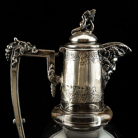 A silver and glass claret jug, Martin, Hall & Co, Sheffield, England ...