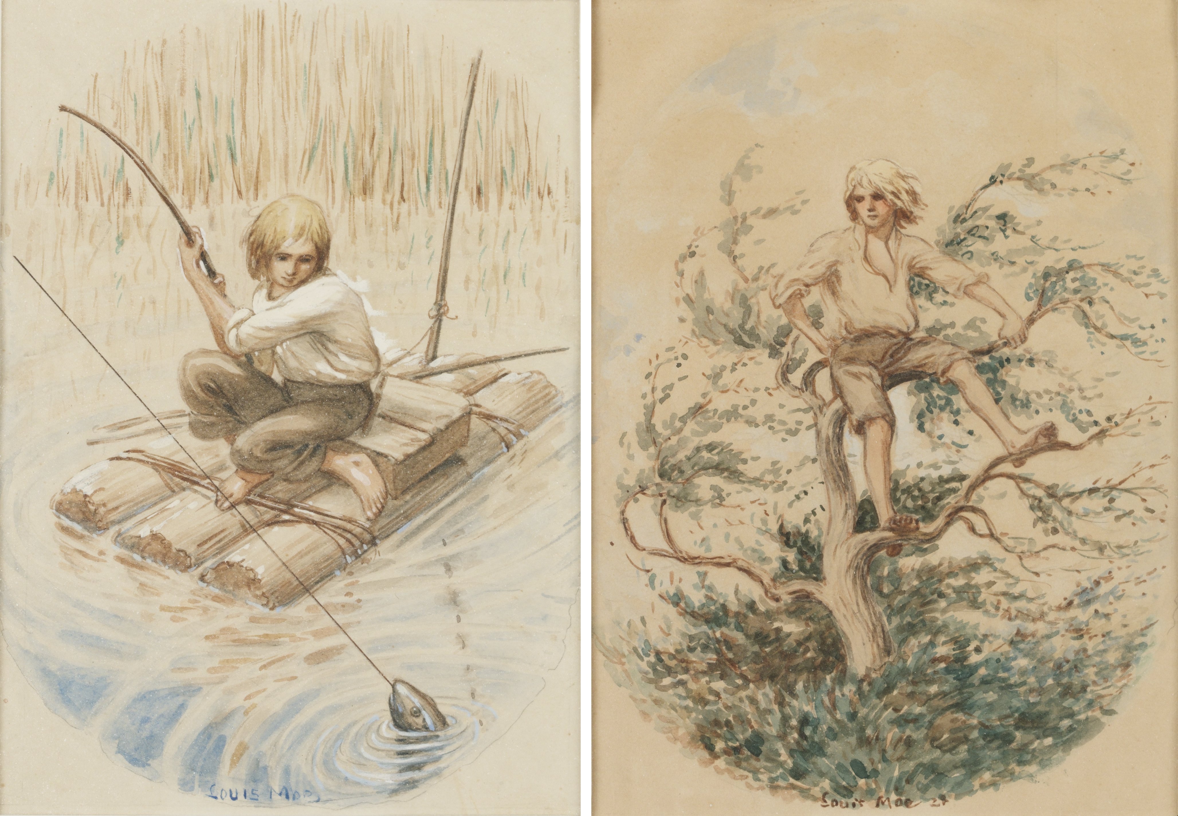 Louis Moe, UTAN TITEL. Akvareller, 2 st. - Bukowskis