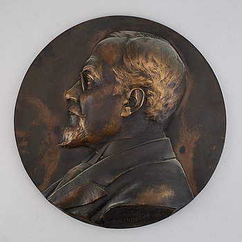 Portrait medallion, bronze, signed A Lindberg 1913, depicting Nobel ...
