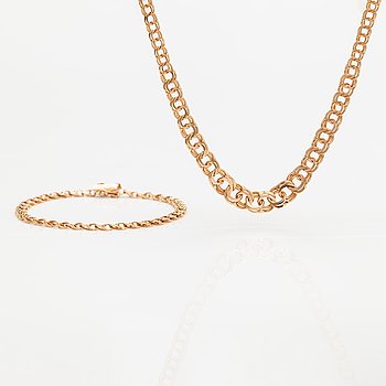 Halsband och armband, 14K guld. Finland 1979. - Bukowskis