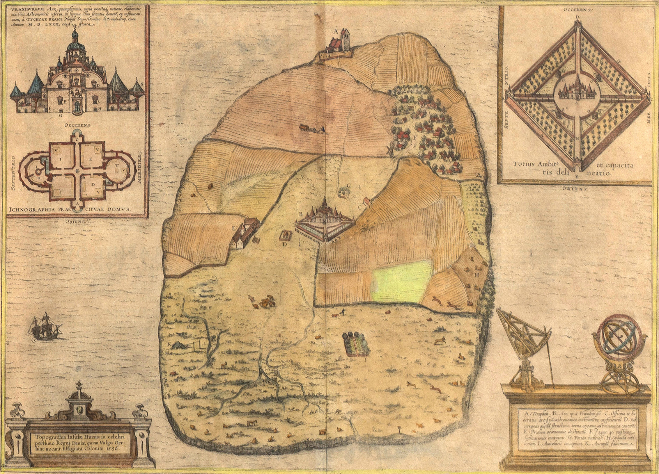 Georg Braun & Frans Hogenberg, karta över Ven / Hven, ca 1586. - Bukowskis