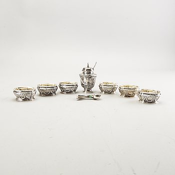 Rissler & Carre saltkar 6 st samt senapsburk silver Frankrike omkring ...