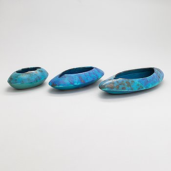 Merja Haapala, Three stoneware 'Canoe' bowls signed Merja Haapala 1996 ...