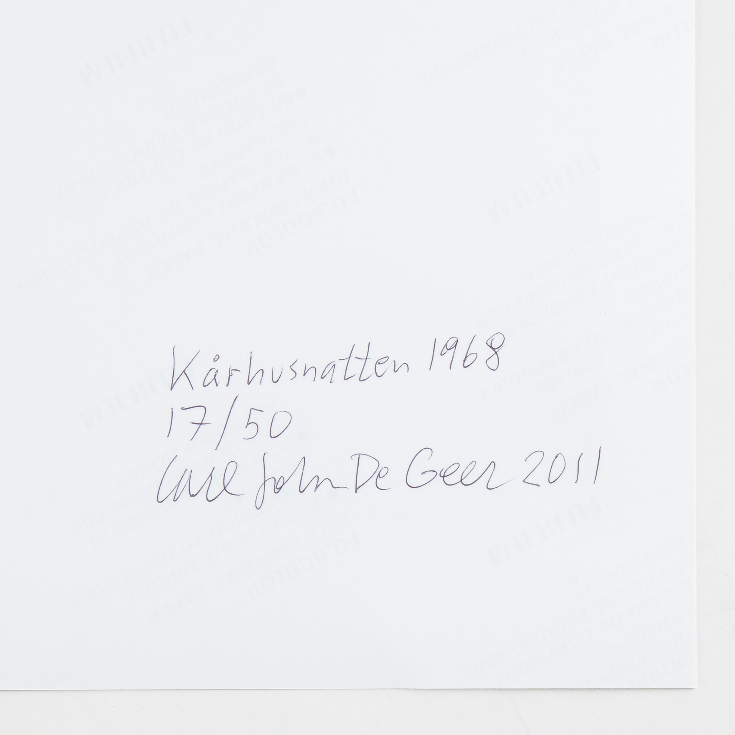 Carl Johan De Geer, photo, 2011, signed 17/50 verso. - Bukowskis