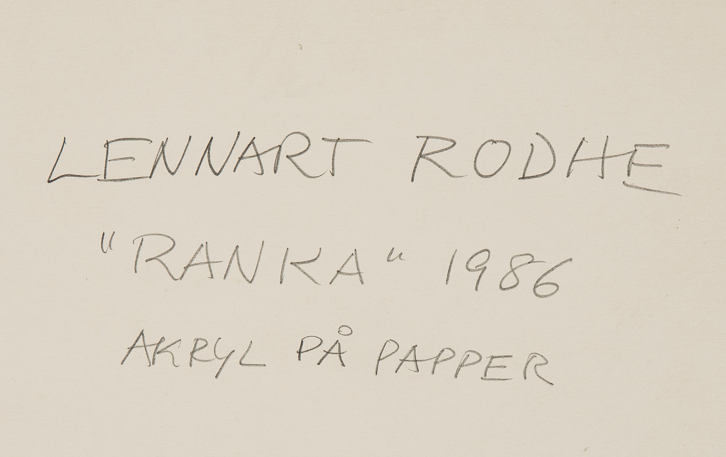 Lennart Rodhe, akryl på papper, 1986, signerad. - Bukowskis