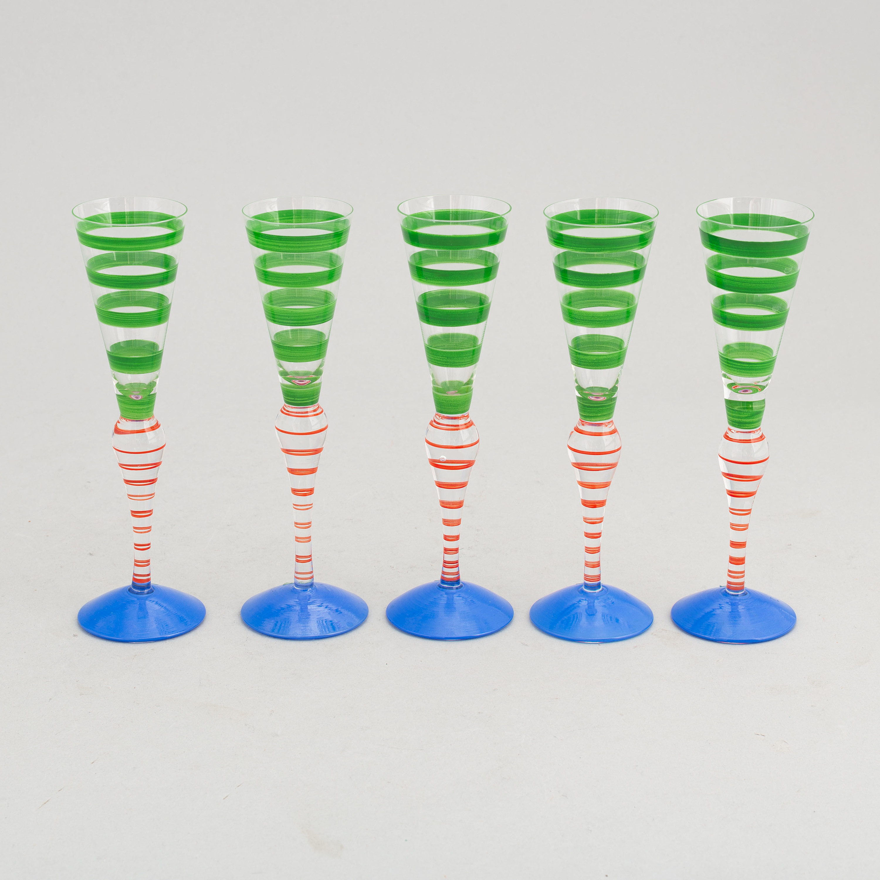 Anne Nilsson, snapsglas, 5 st, "Clown", Orrefors, 1980-tal. - Bukowskis