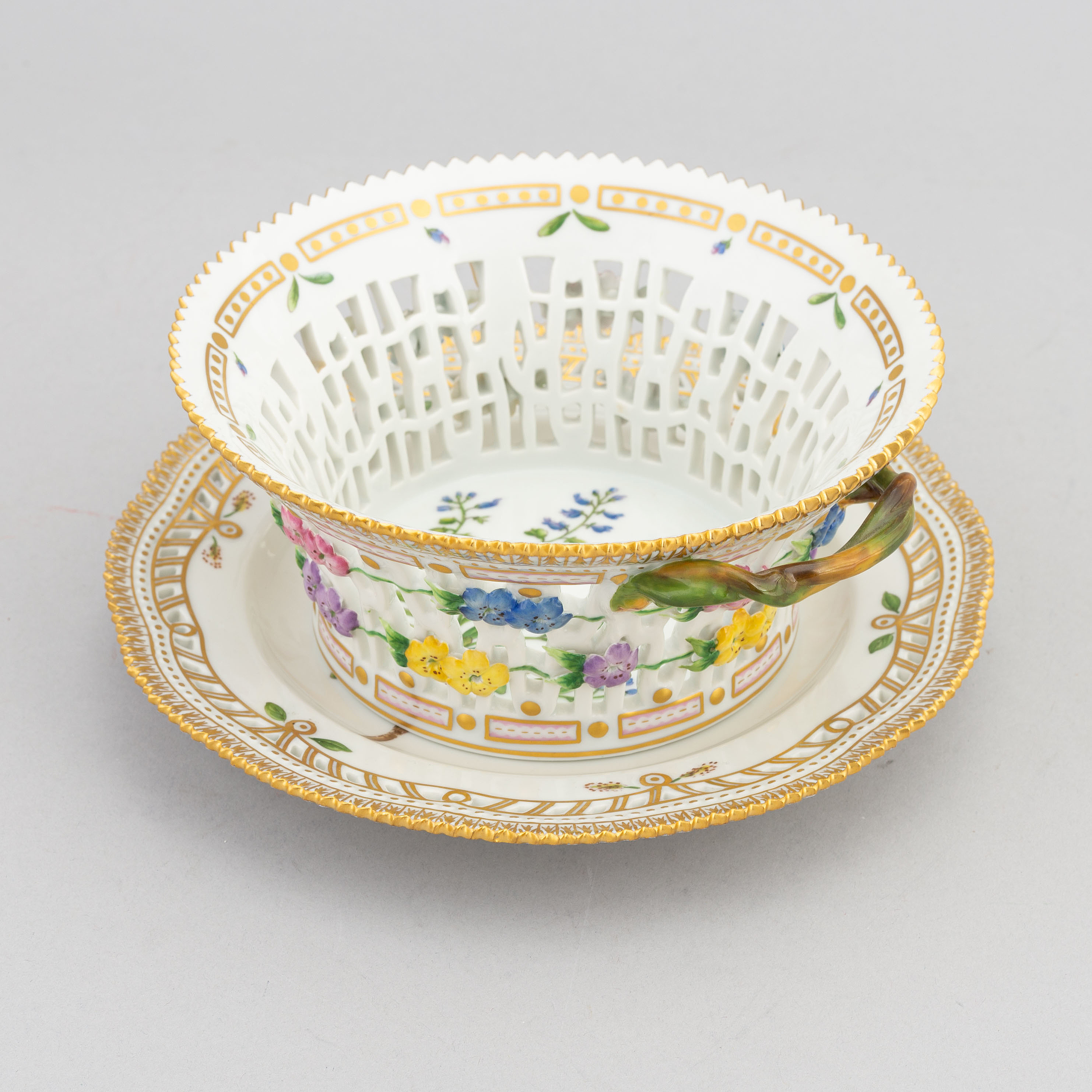 A porcelain bowl and plate, Flora Danica', Royal Copenhagen, Denmark ...