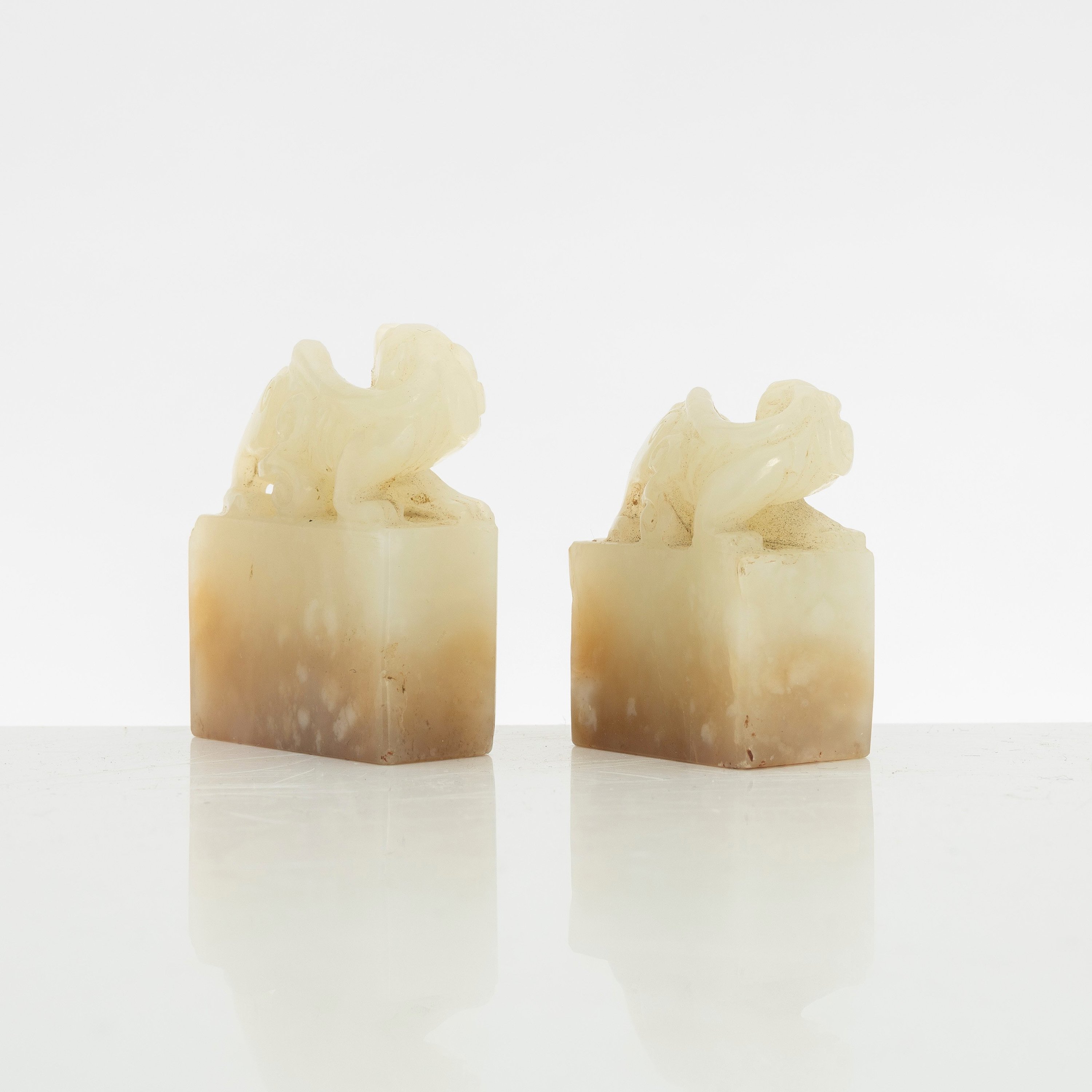 Two nephrite seals with mythical creatures, Qing dynasty, 19th Century ...