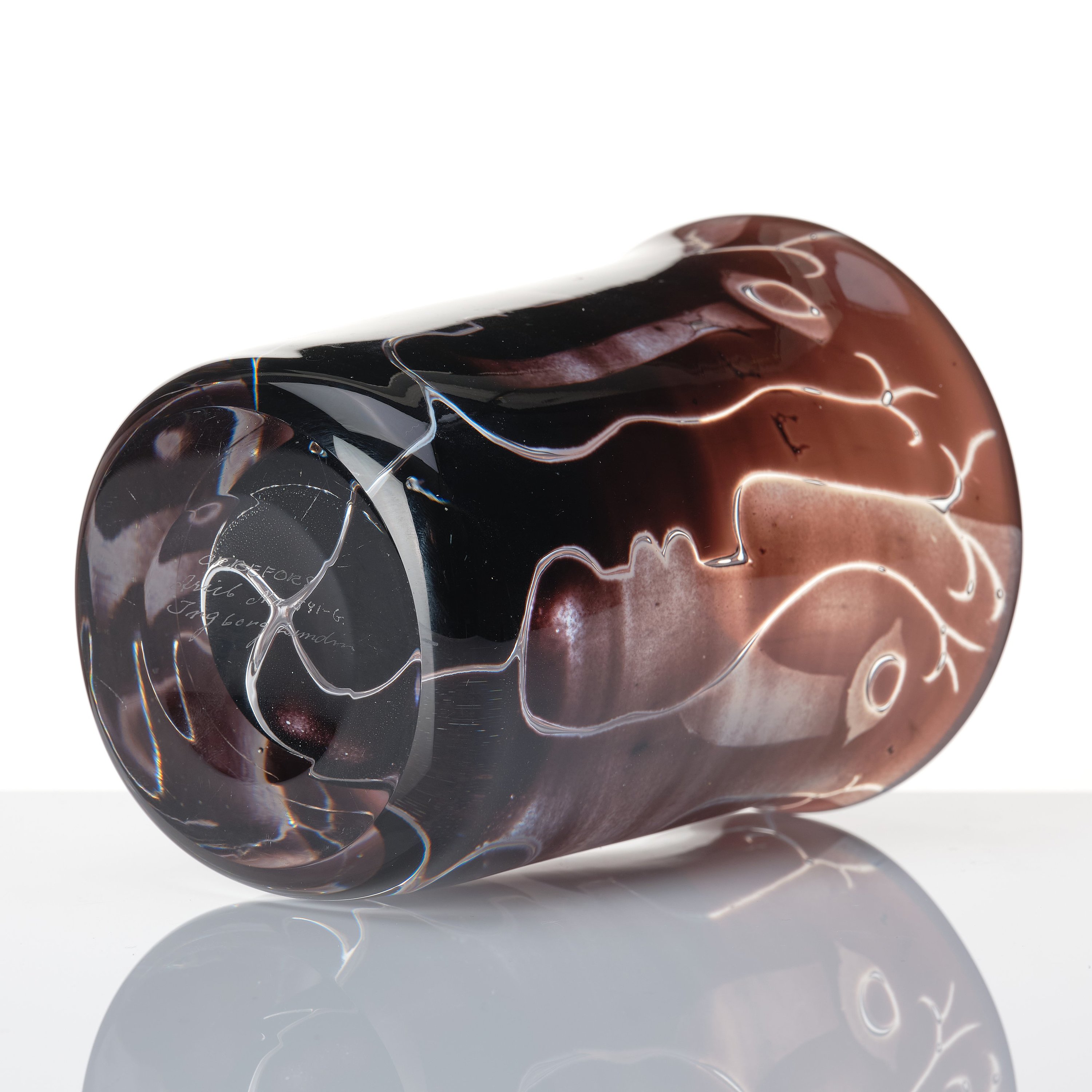 Ingeborg Lundin, an 'ariel' burgundy coloured glass vase decorated with ...