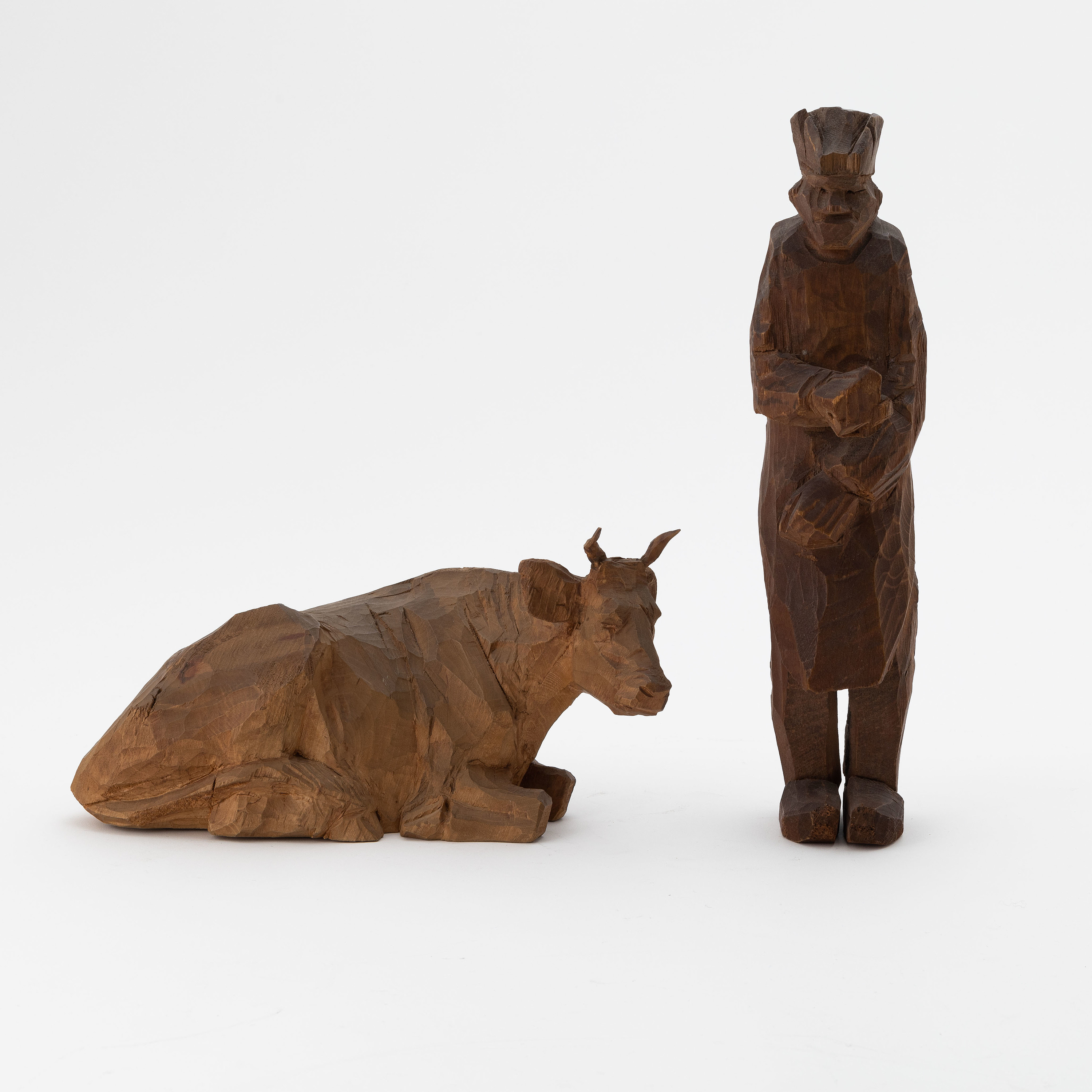 Axel Petersson Döderhultarn, skulturgrupp, 2 delar, snidat trä ...