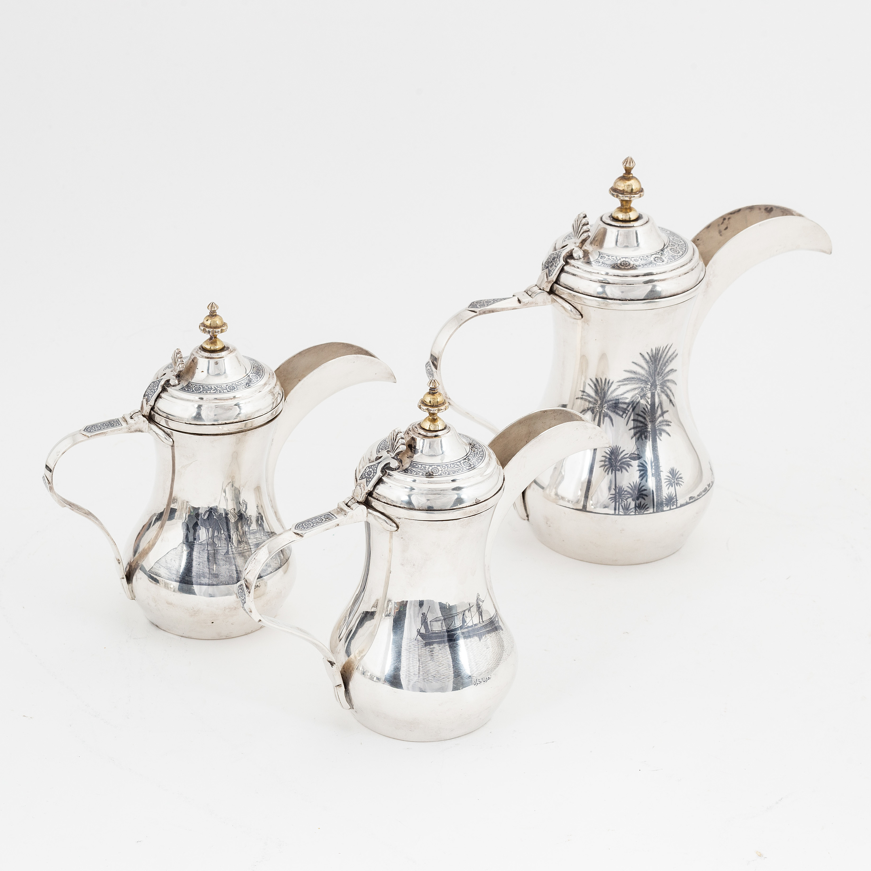 An Iraqi coffee pot set, 26 items, silver. Makers mark Zahroon Akhavan ...