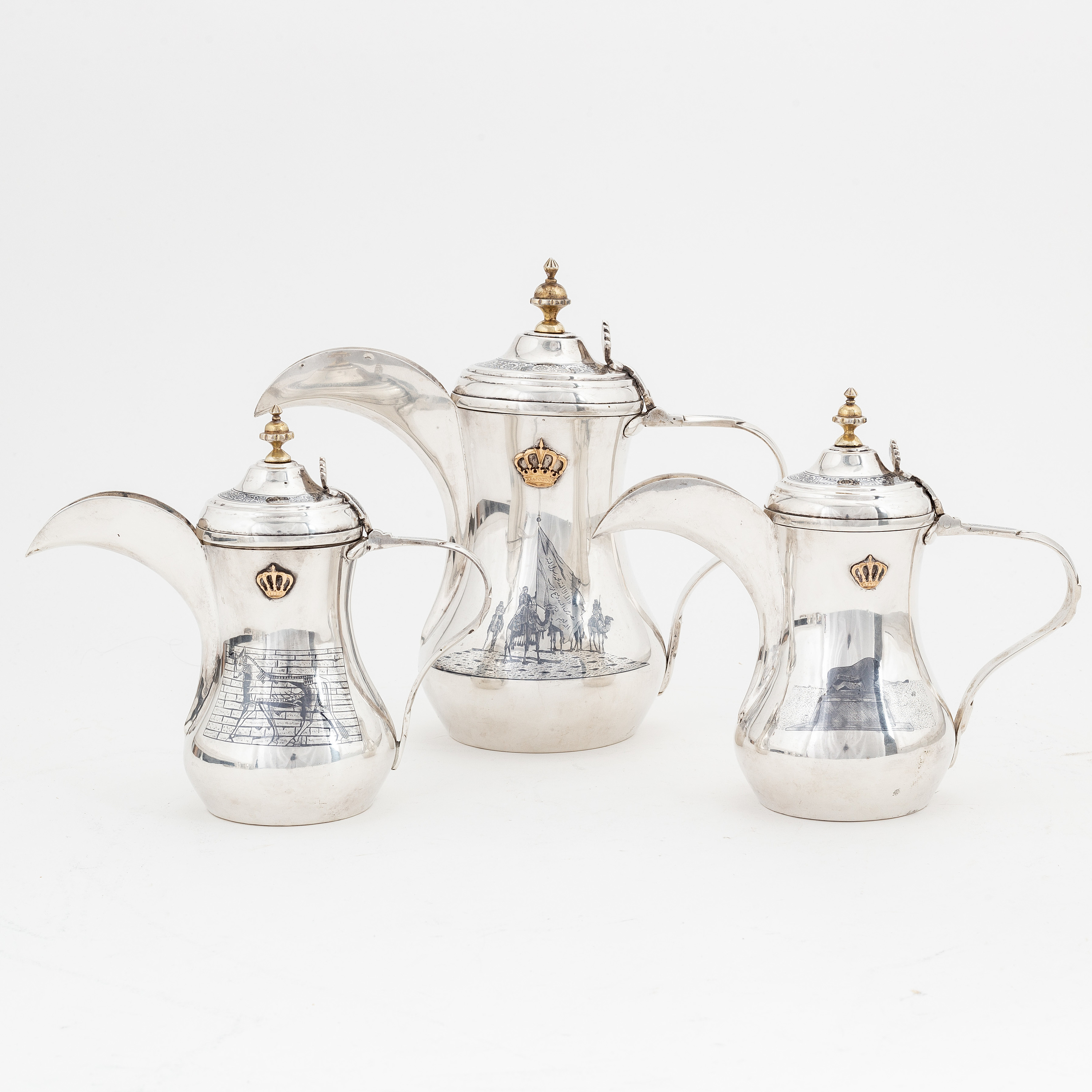 An Iraqi coffee pot set, 26 items, silver. Makers mark Zahroon Akhavan ...