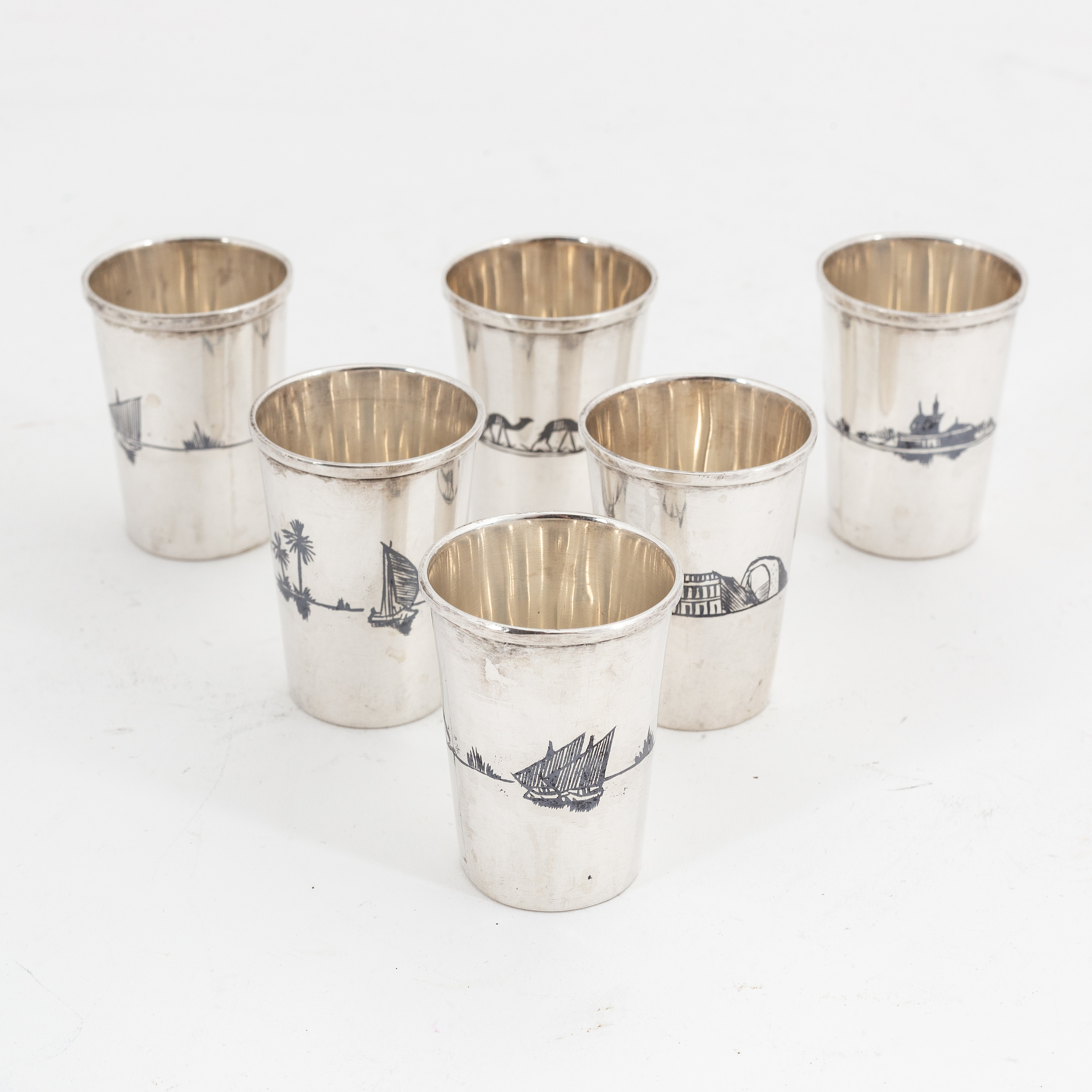 An Iraqi coffee pot set, 26 items, silver. Makers mark Zahroon Akhavan ...