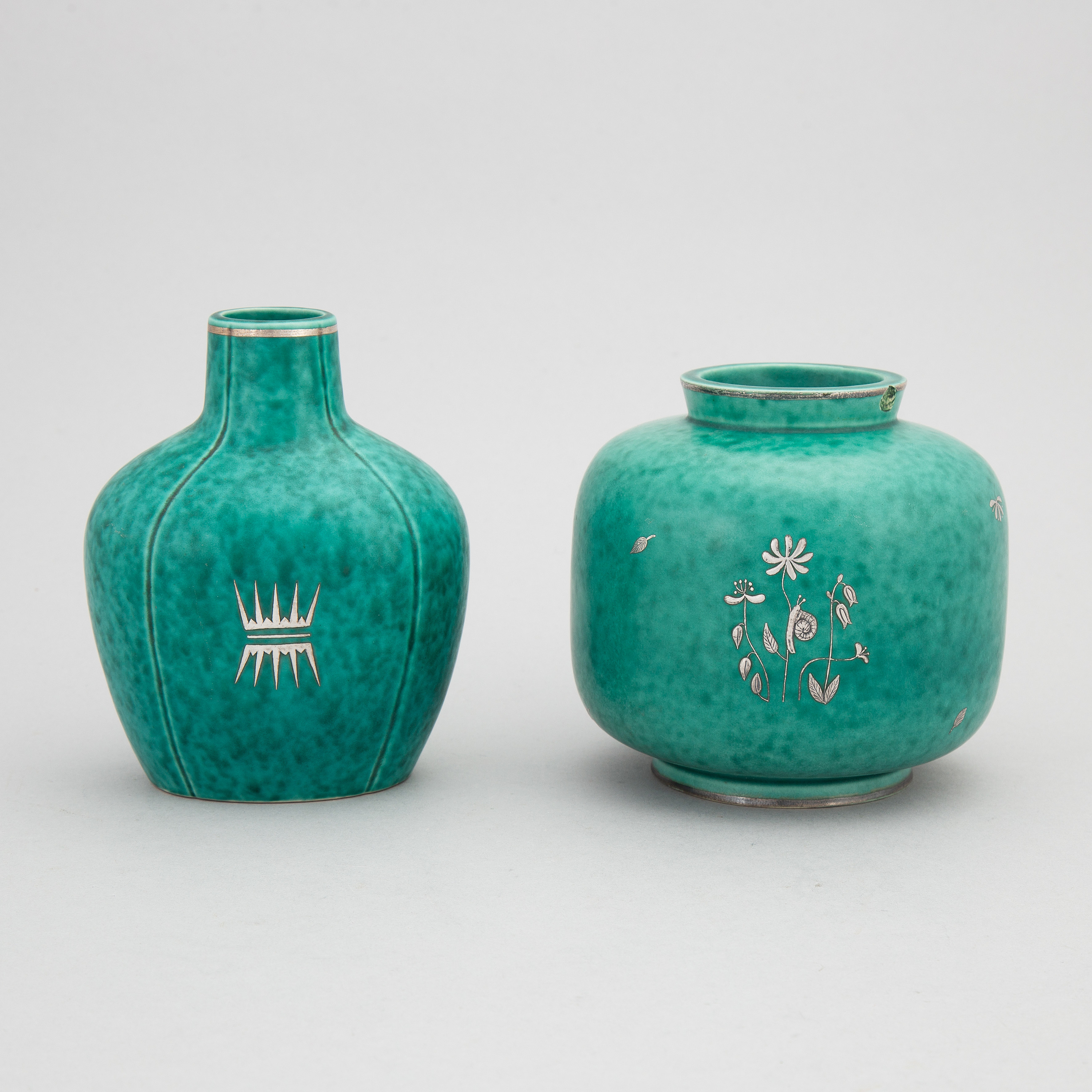 Wilhelm Kåge, a set of two stonware 'Argenta' vases, Gustavsberg ...
