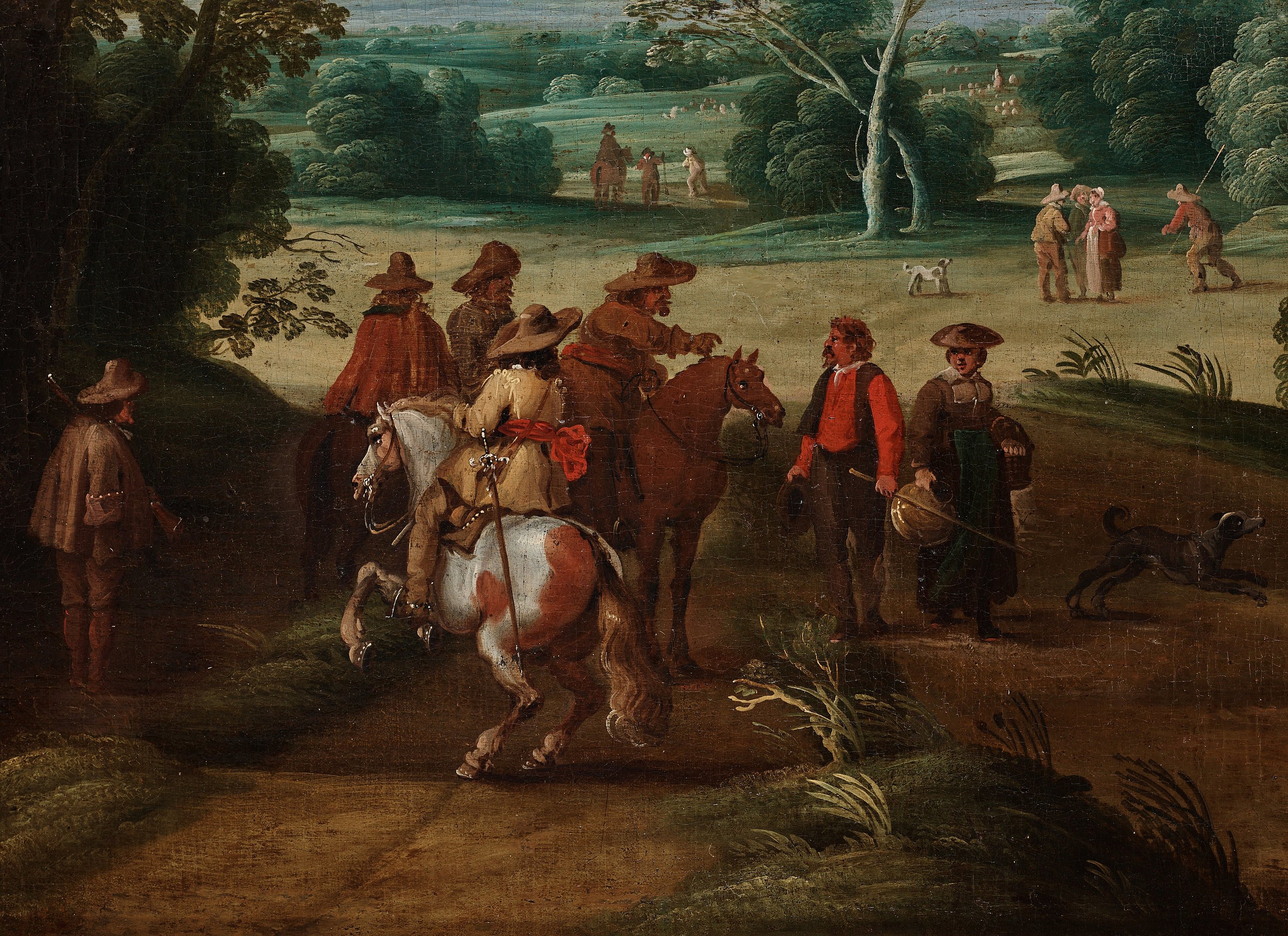 Pieter Snayers, Figures and horsemen outside the village. - Bukowskis