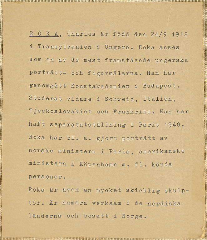 Charles Roka, oil on canvas, signed. - Bukowskis