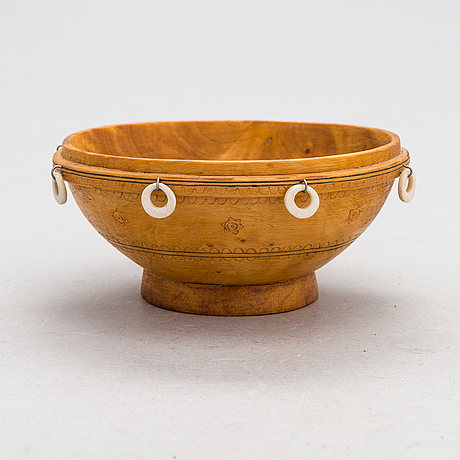 Bowl, letter knife and 4 spoons, some signed, sami handicraft / duodji ...