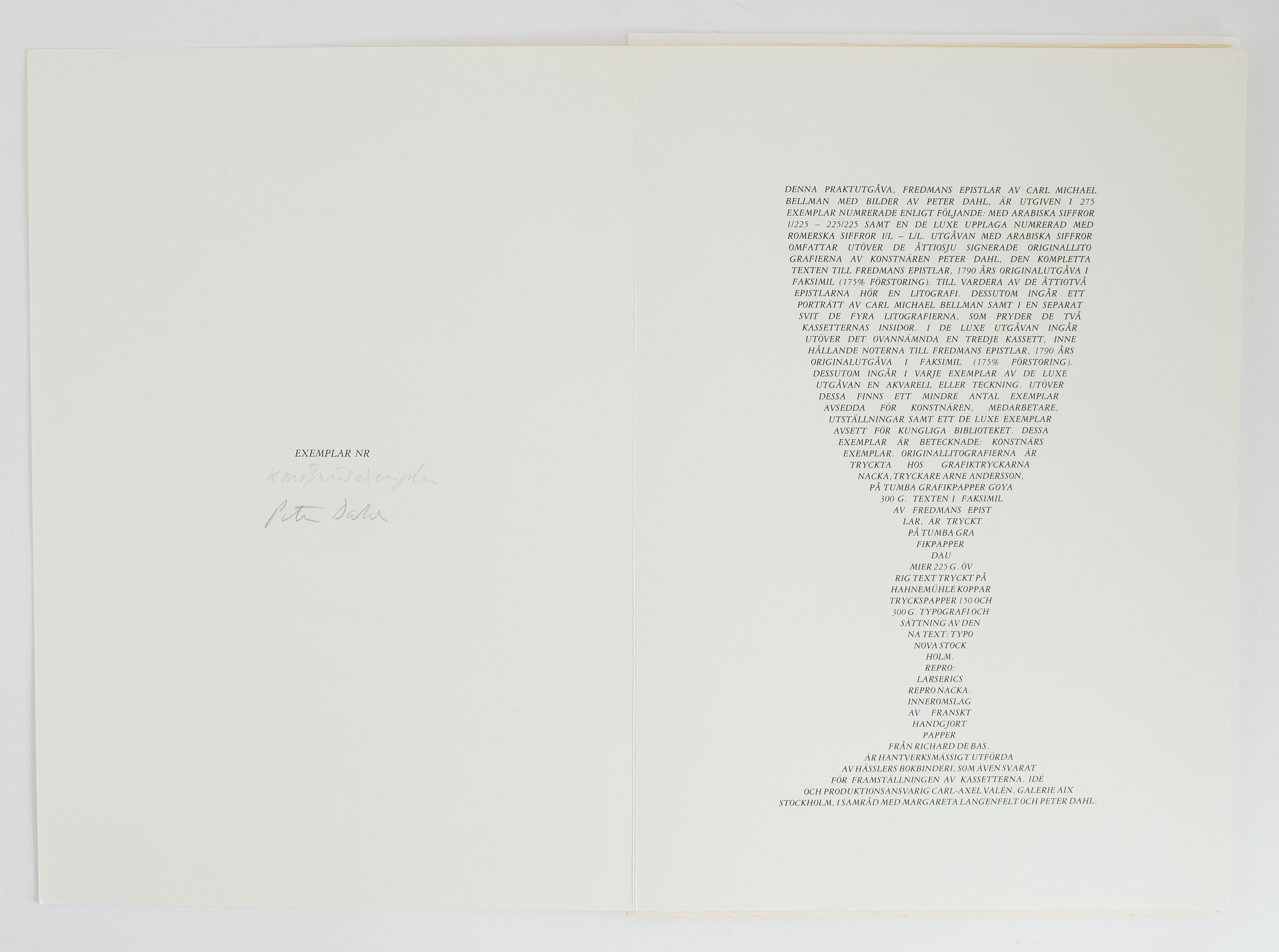 Peter Dahl, mapp, "Fredmans epistlar", 87 litografier, signerade EA ...