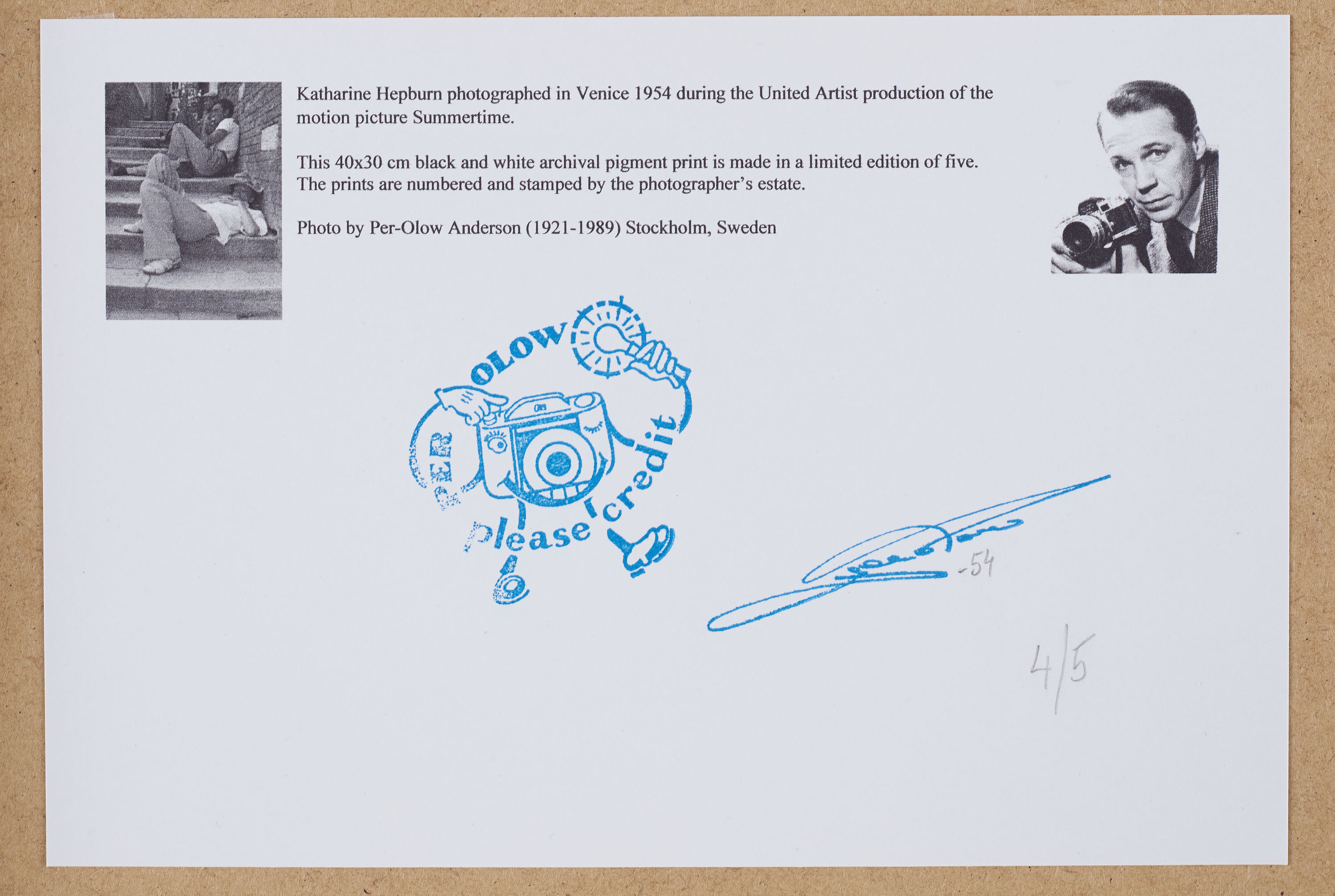 Per-Olow Anderson, archival pigment print, stämpelsignerad, numrerad 4/ ...