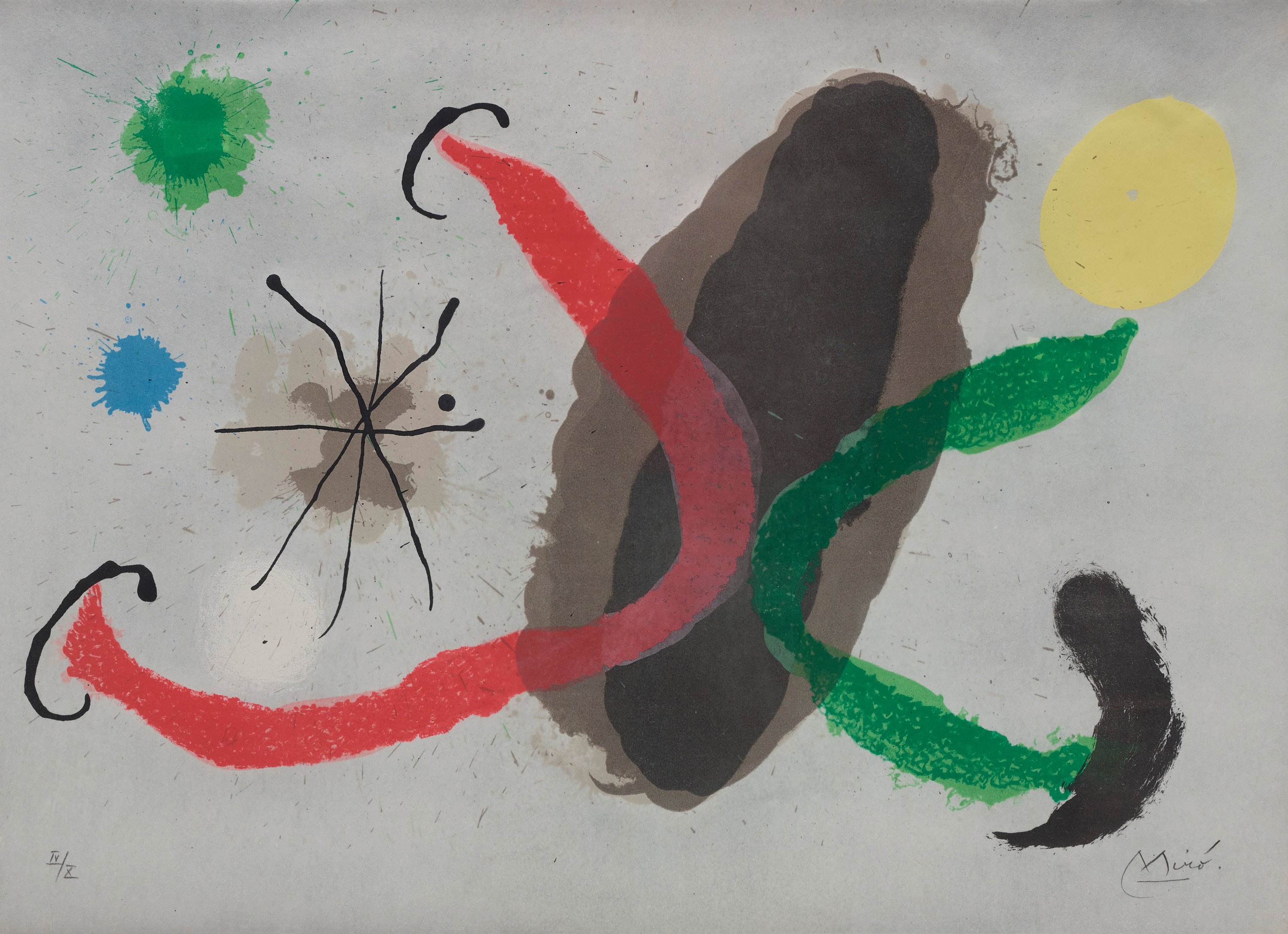 Joan Miró, lithograph in color on parchemin, signed and numbered IV/X ...