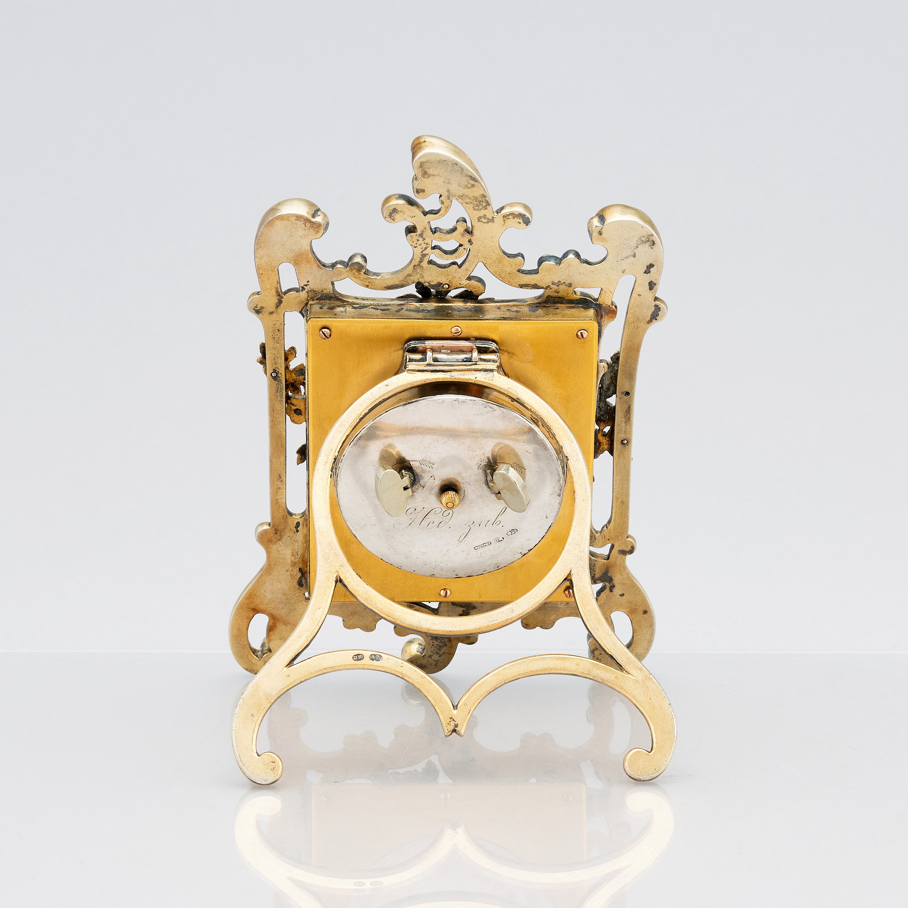 A Fabergé, Nobel family, jewelled, silver-gilt, guilloché enamel desk ...