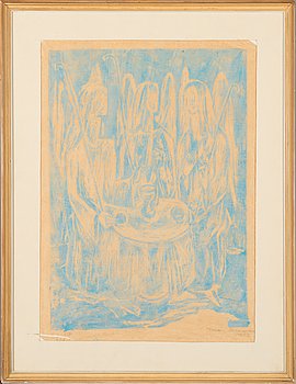 Ina Colliander, puupiirros, signeerattu ja päivätty 1977, epäselvästi ...