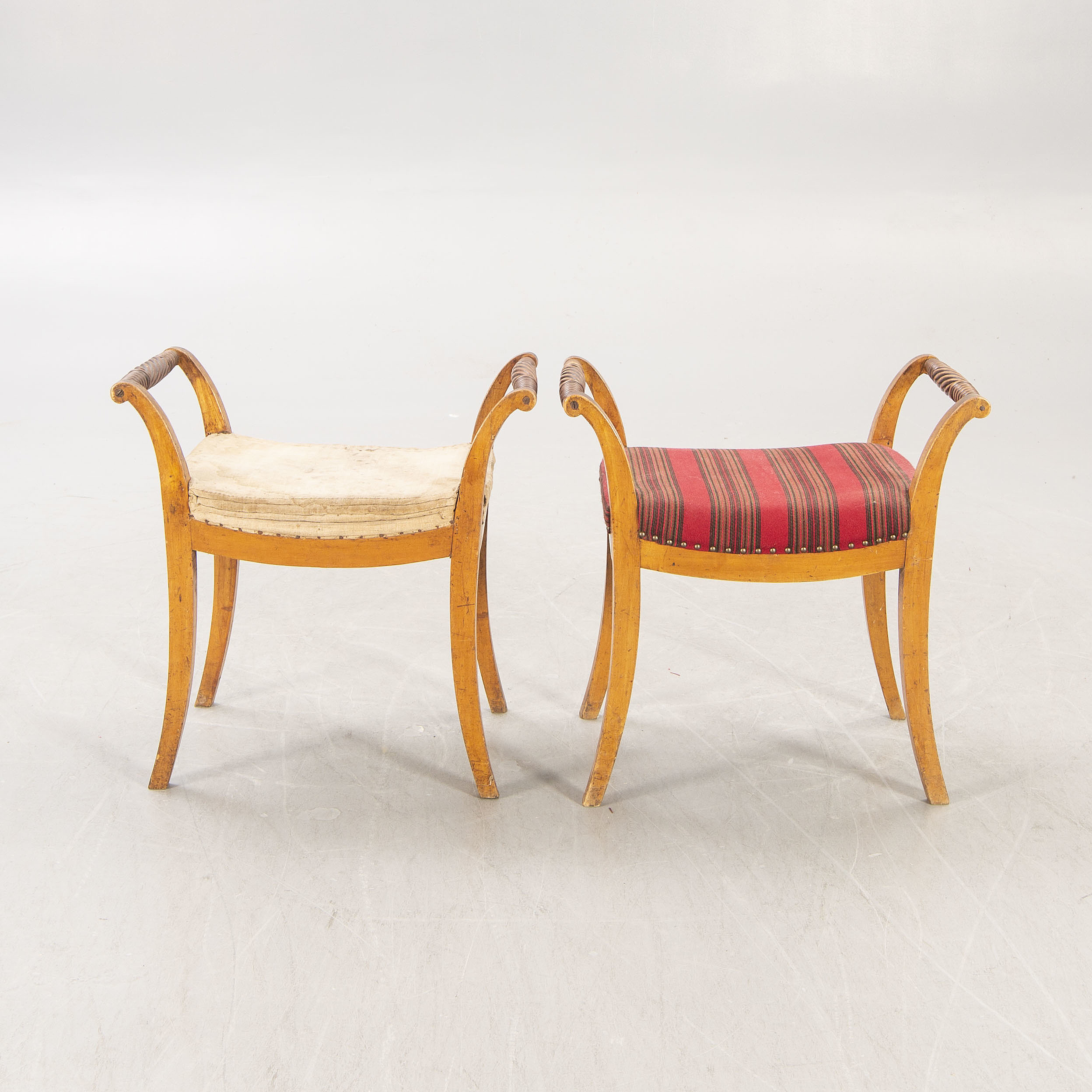 A pair of late Empire birch stools mid 1800s. - Bukowskis
