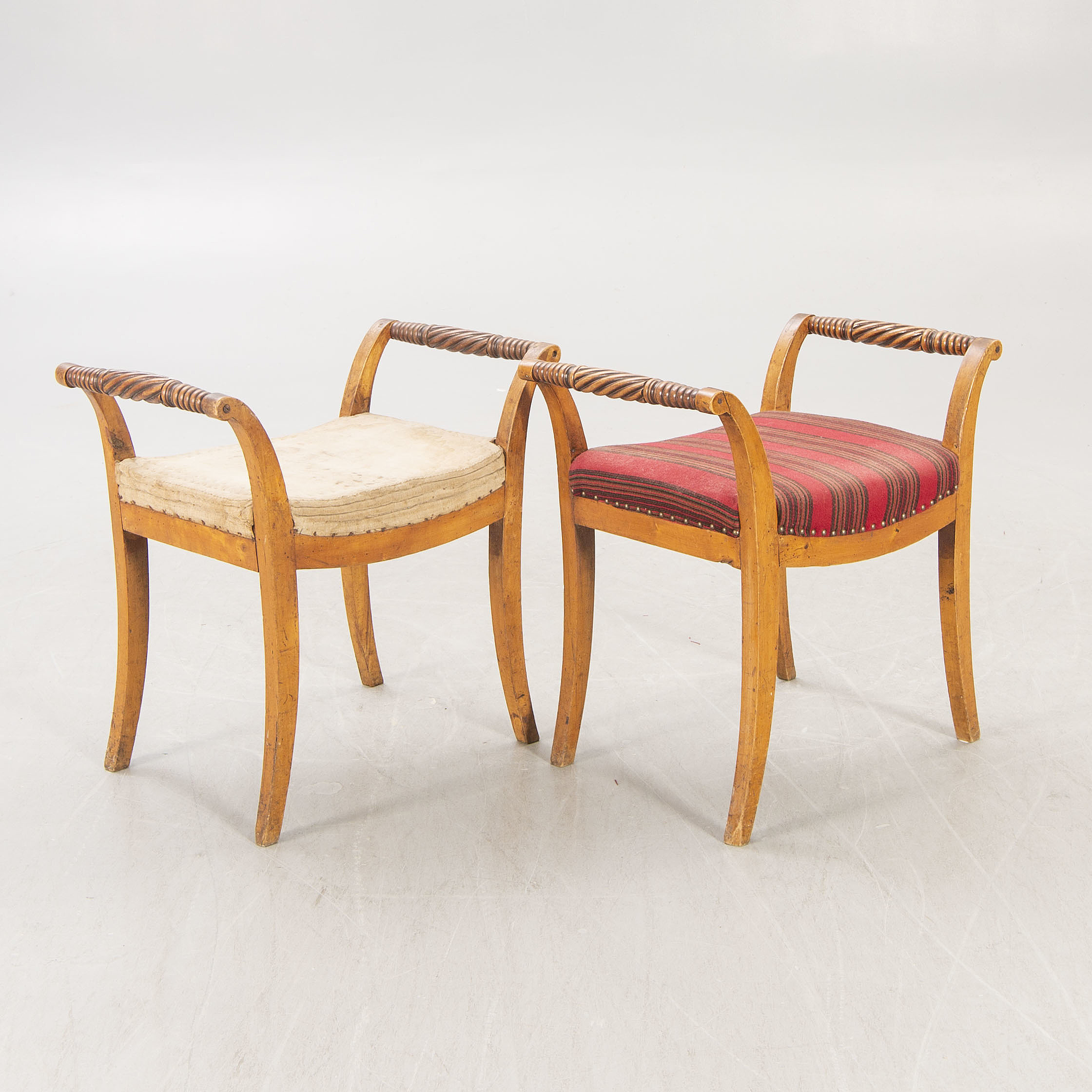 A pair of late Empire birch stools mid 1800s. - Bukowskis