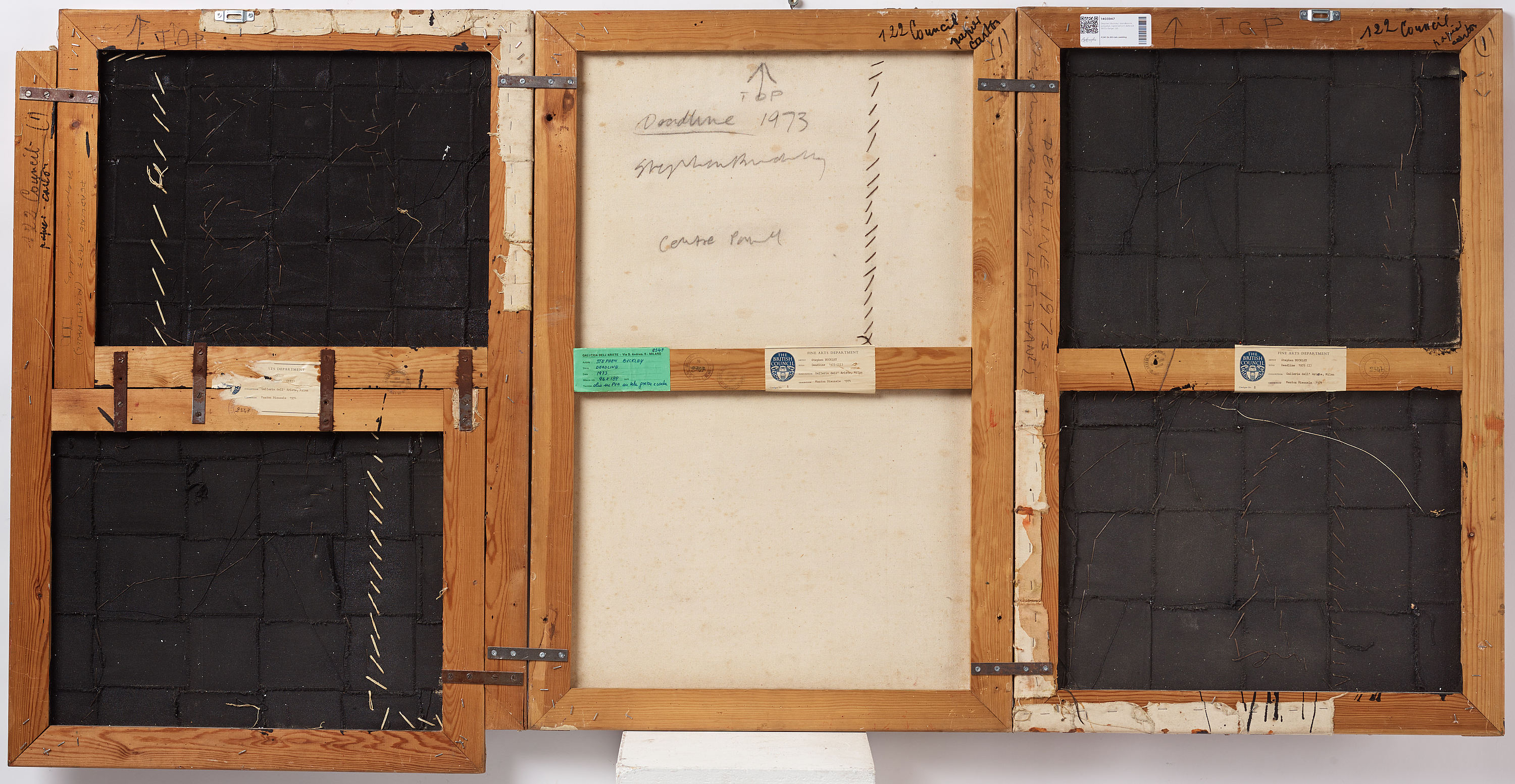 Stephen Buckley, mixed media, polyptych, signed and dated 1973 on verso ...