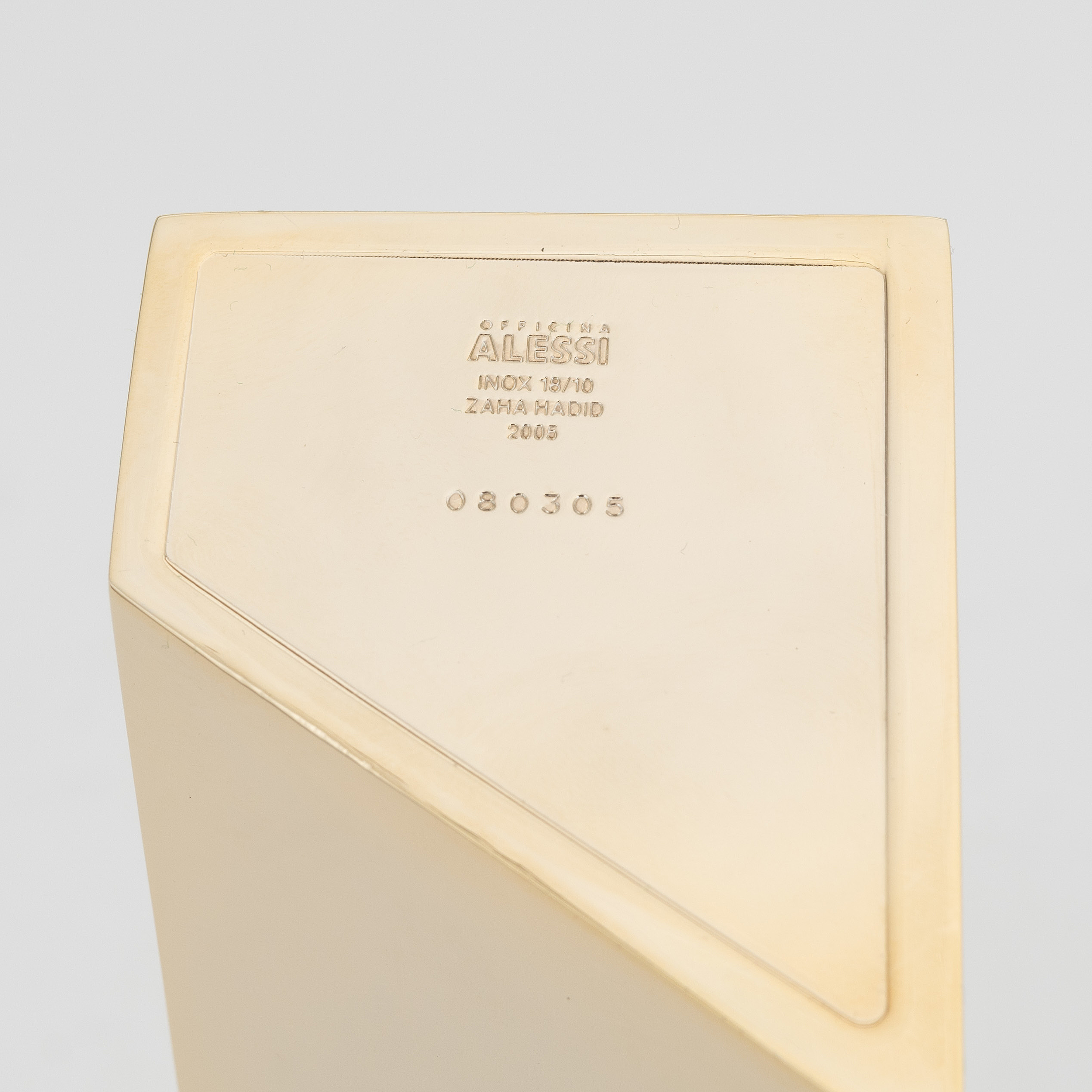 Zaha Hadid, a 'Crevasse' gold plated vase, for Alessi, Italy, 2005 ...