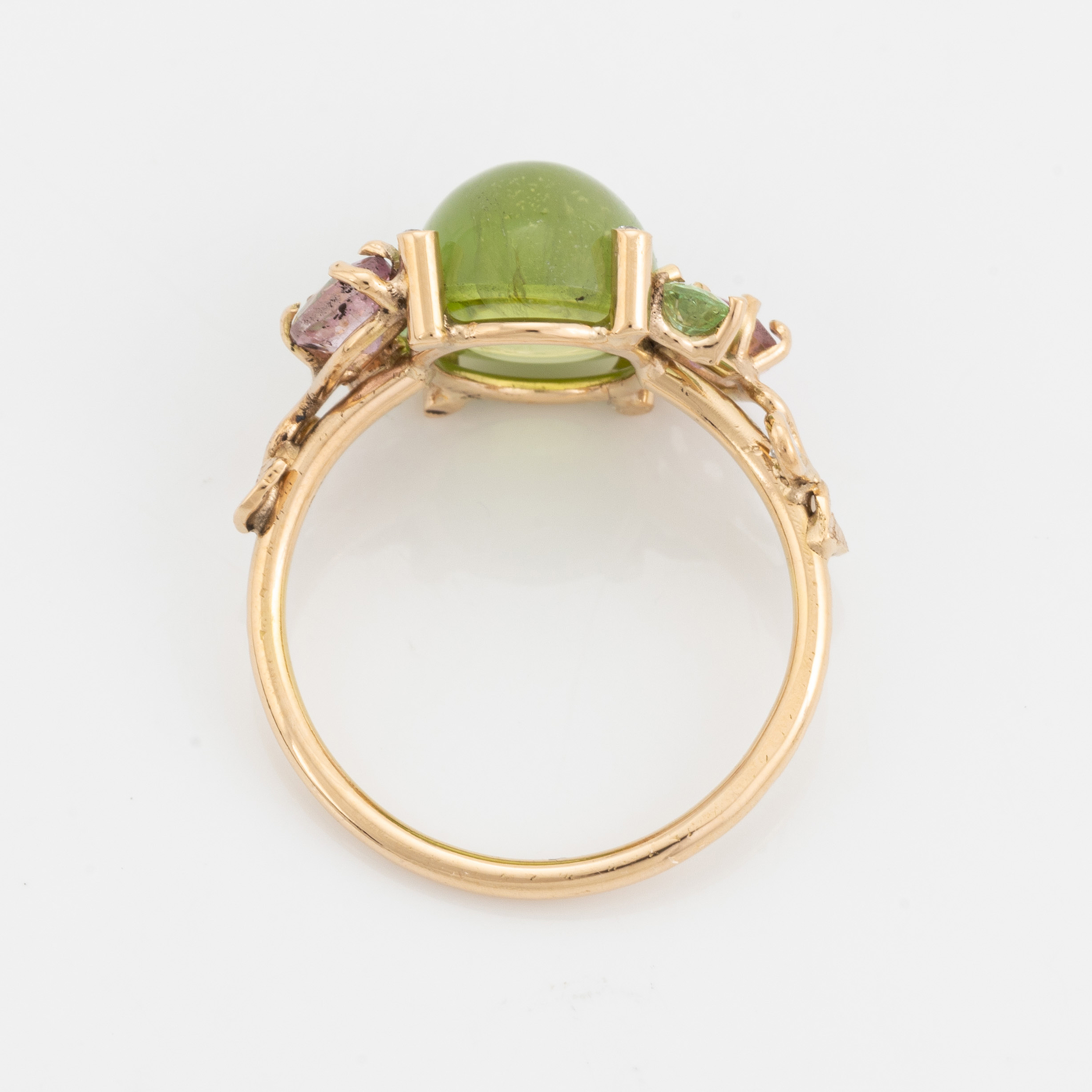 Cabochon cut peridot, pink tourmaline, tsavorite and brilliant cut ...