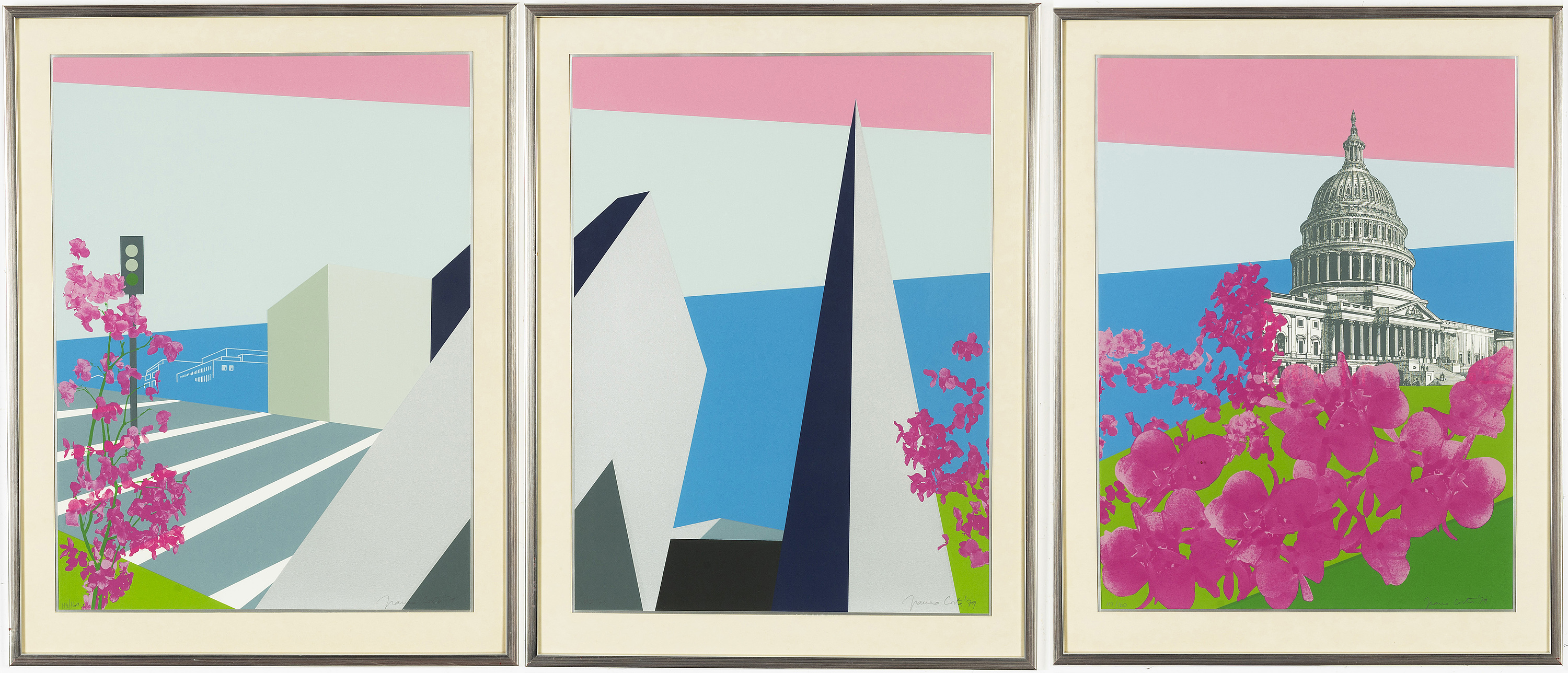 Franco Costa, a silkscreen triptych in colours, 1979, signed 113/160 ...