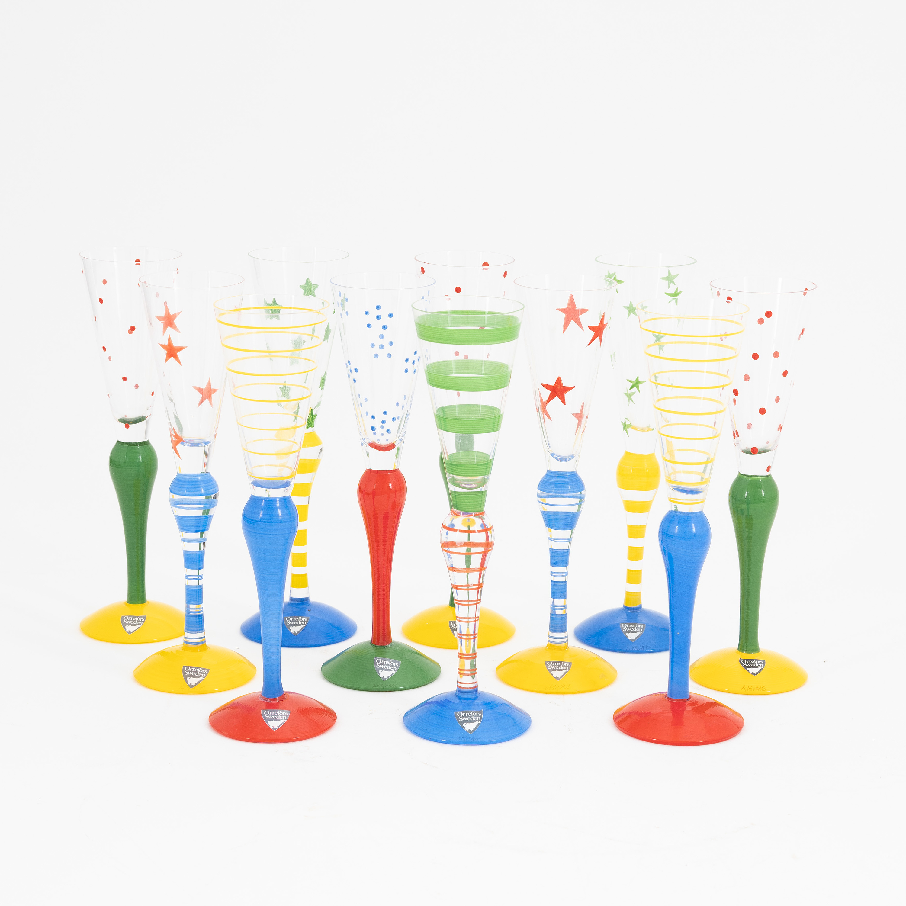 Anne Nilsson, snapsglas, 11st, "Clown", Orrefors. - Bukowskis