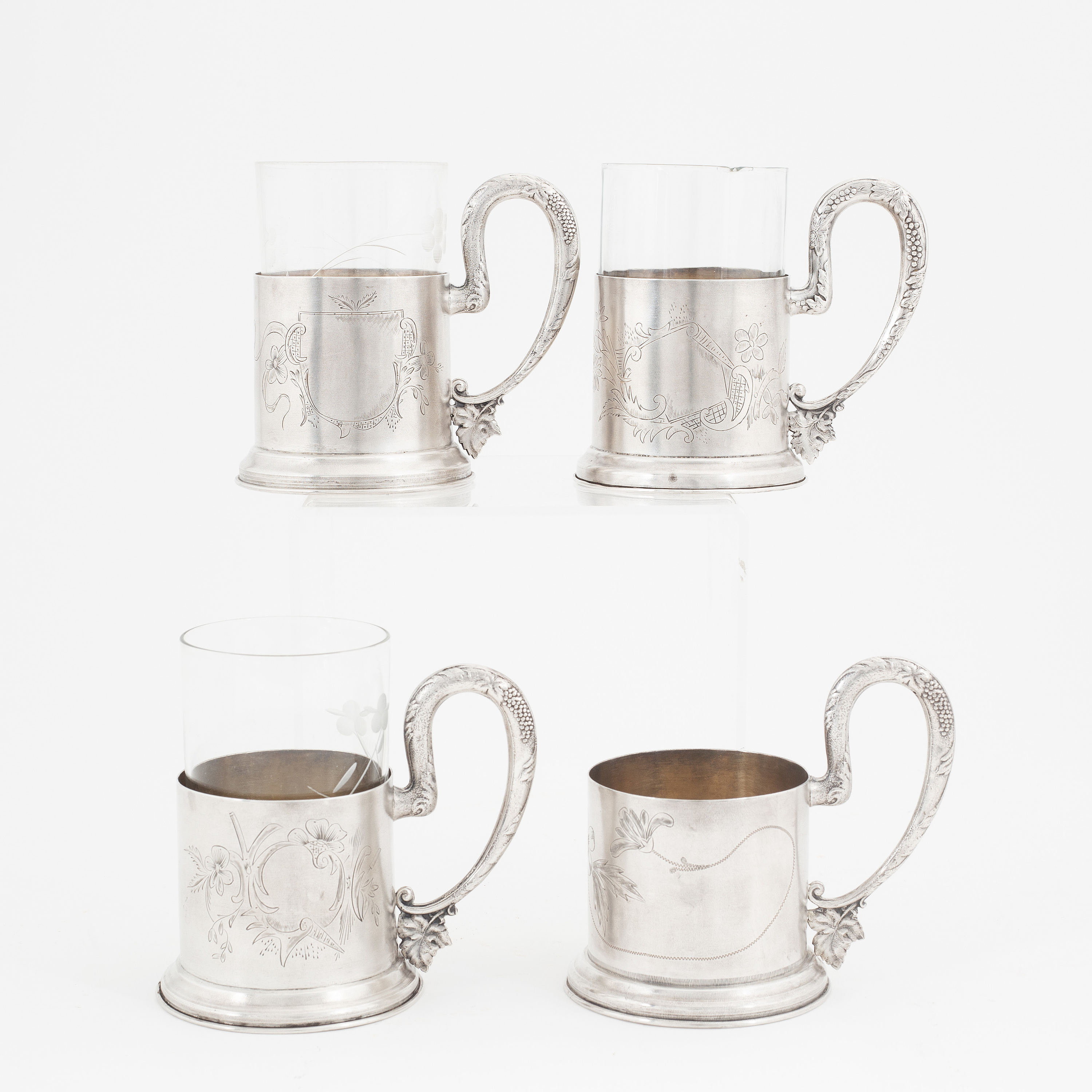 Four Russian silver tea glass holders, Moscow, mid 20-th century ...