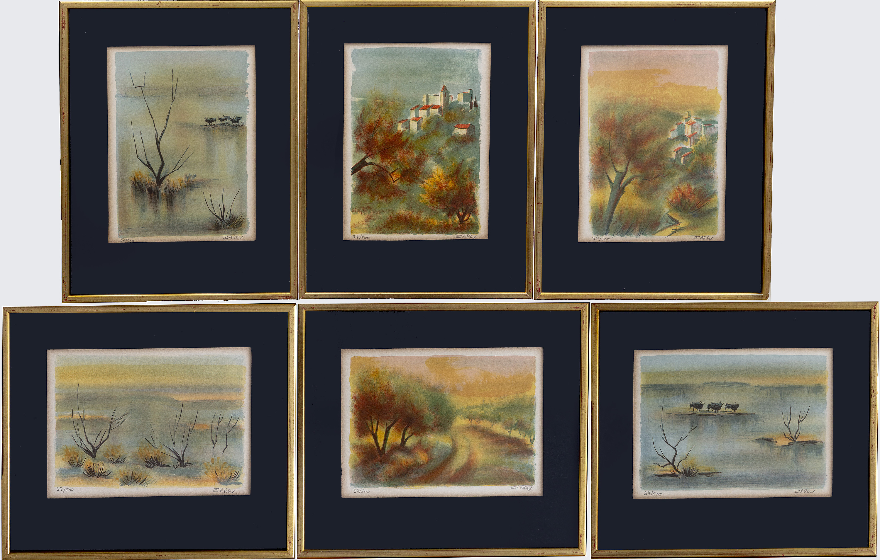 Gérard Cardella Zarou, a set of six lithographs in colours signed and ...