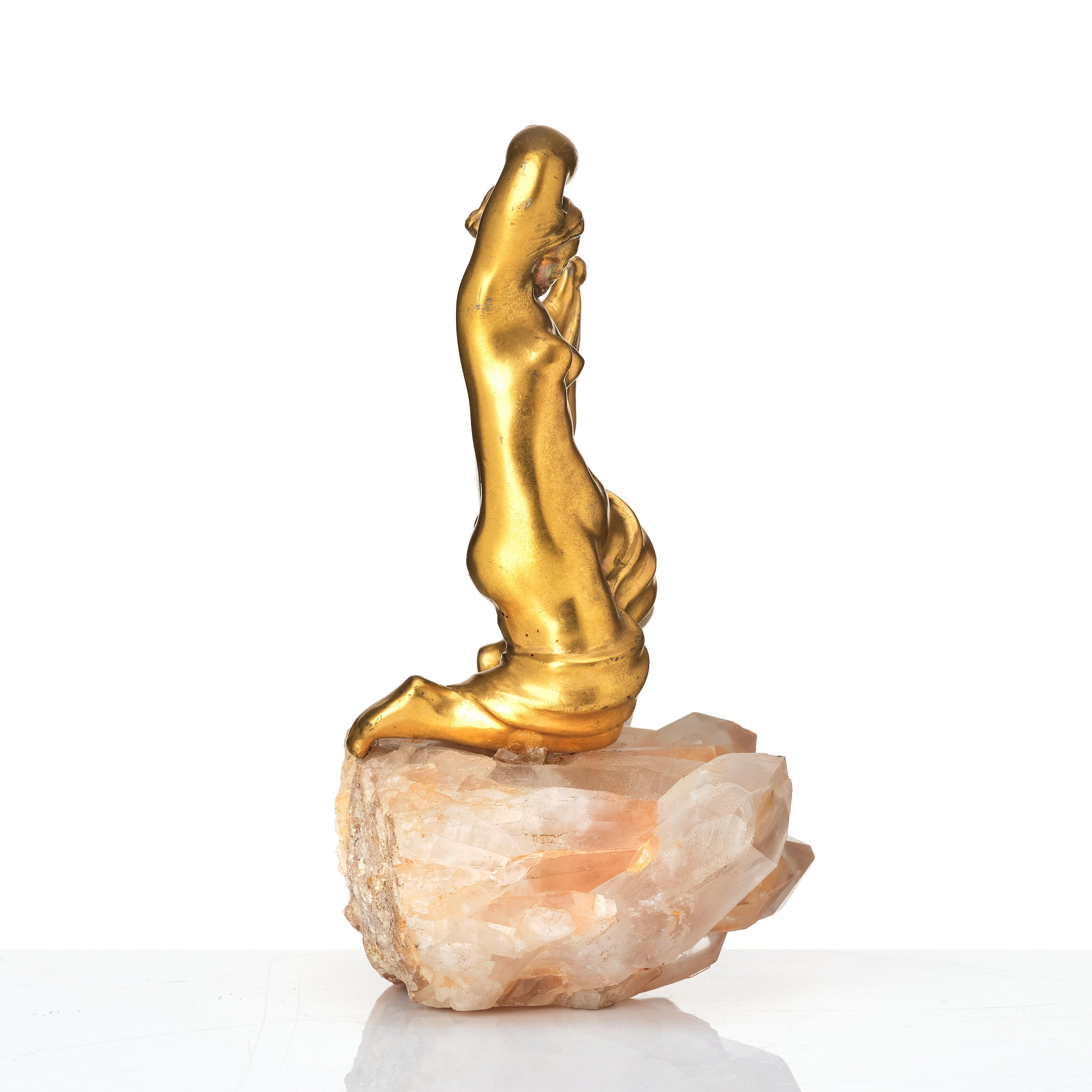 Thorwald Alef, a pewter gilt sculpture of a woman on a rock of qvartz ...