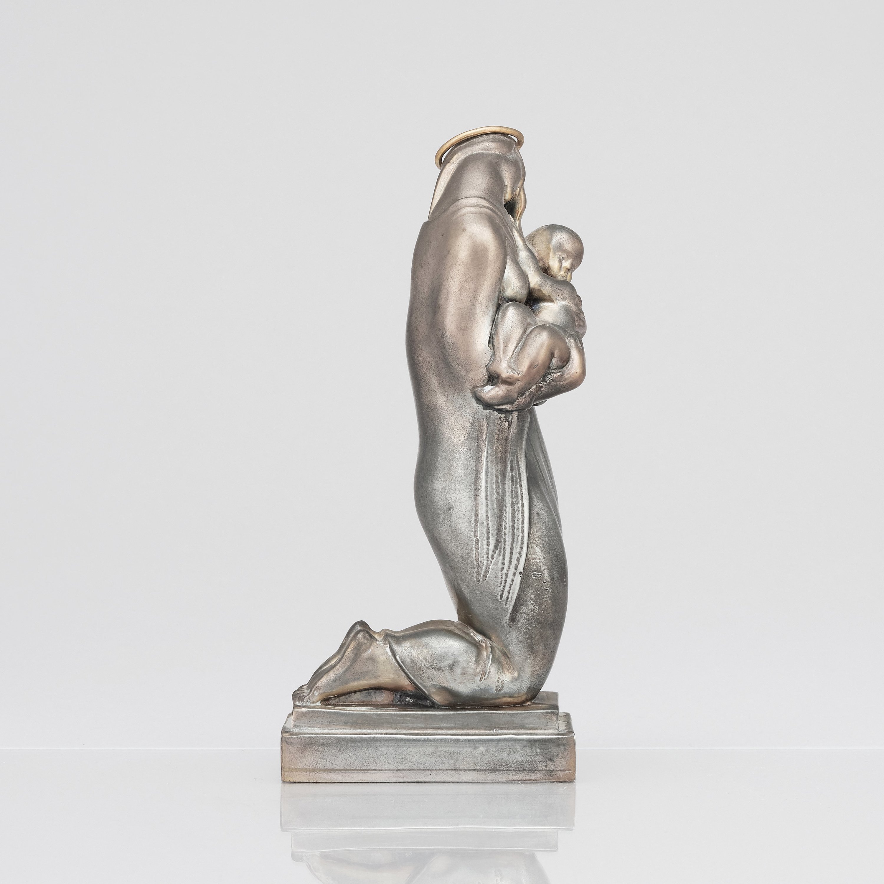 Thorwald Alef, a part gilt pewter sculpture 'Madonna and child', Firma ...