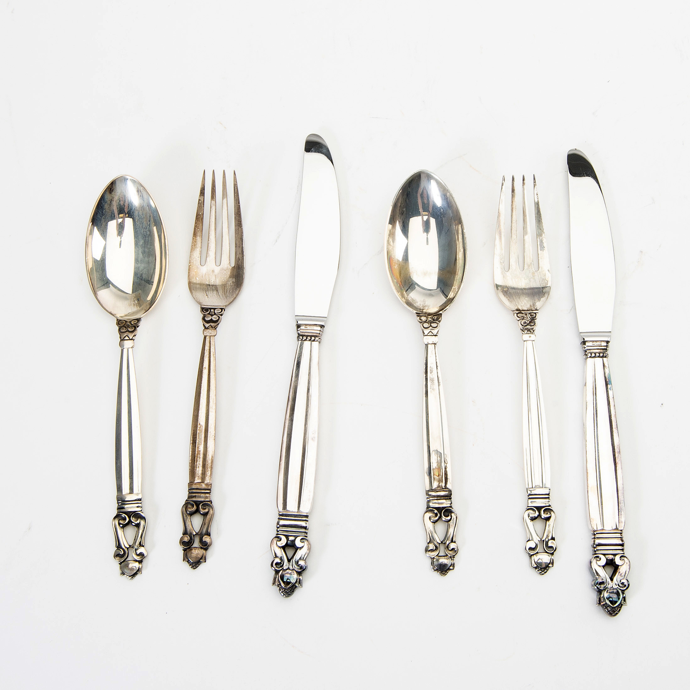 Johan Rohde/Georg Jensen cutlery 6 pcs Konge/Acorn sterling silver ...