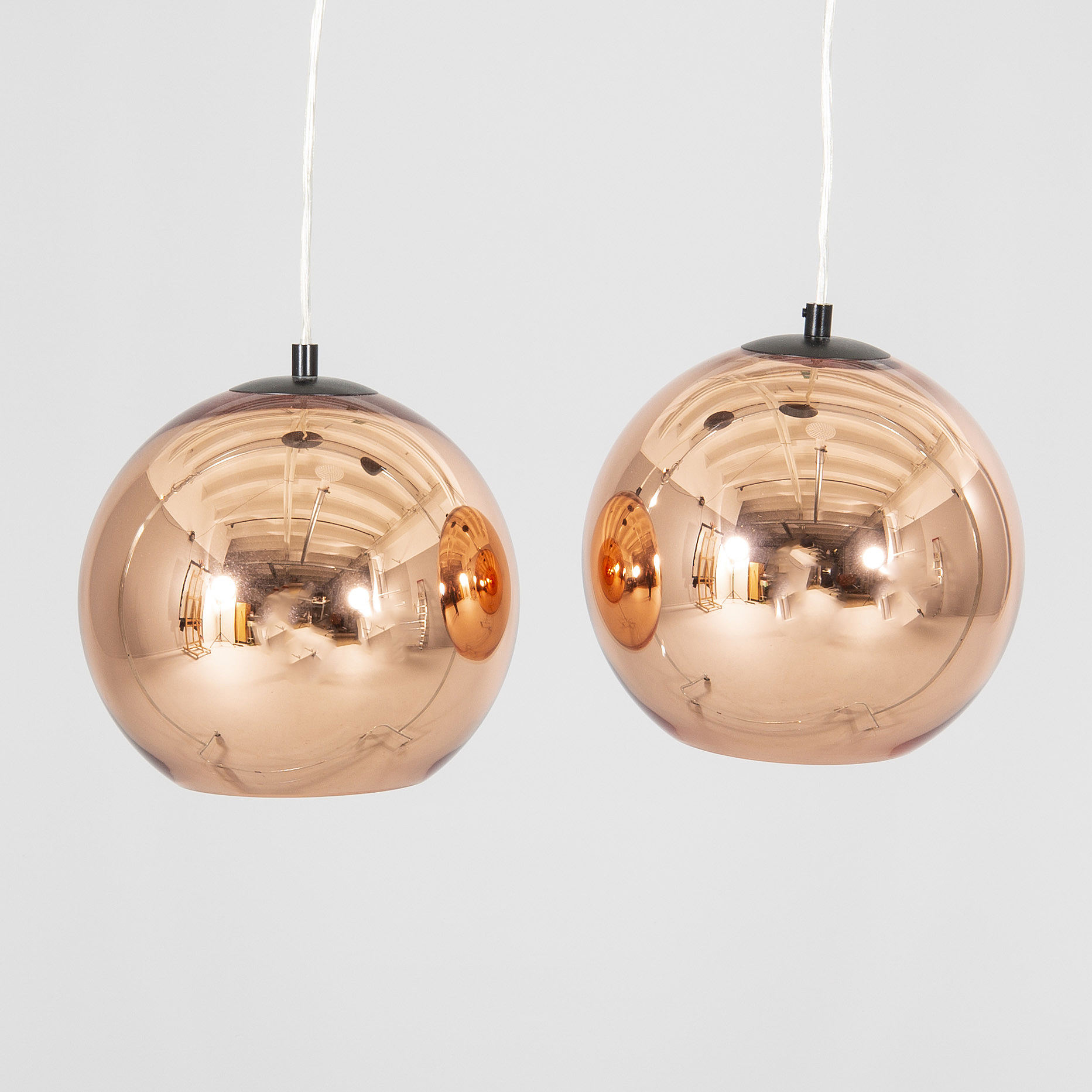A pair of 'Copper Shade' ceiling lights by Tom Dixon from the 21st ...