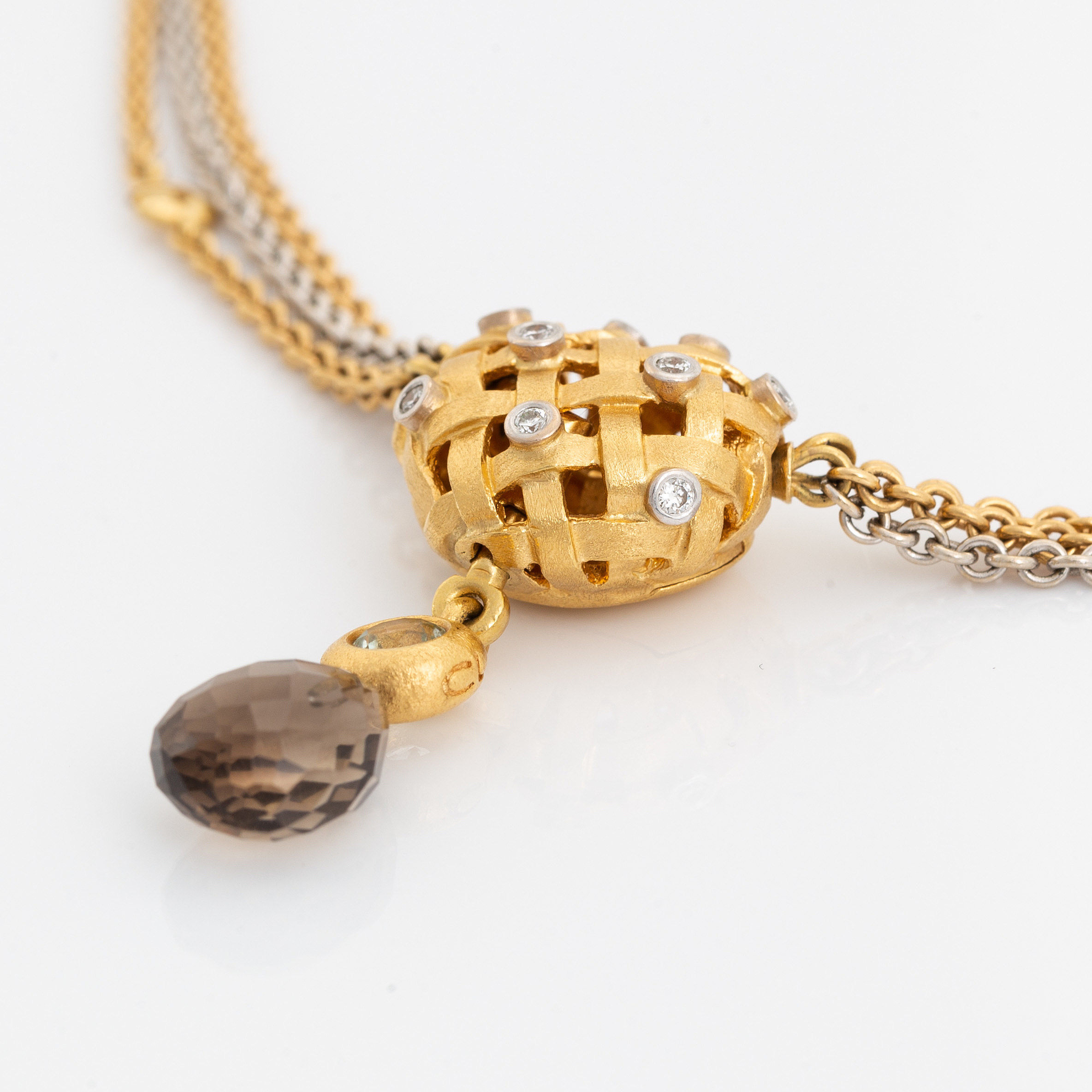 Ole Lynggaard, Heart clasp with diamonds, chain, key charm with smoky ...