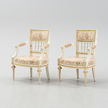 Olof Eriksson, karmstolar, ett par, gustavianska, signerade, Strekered ...