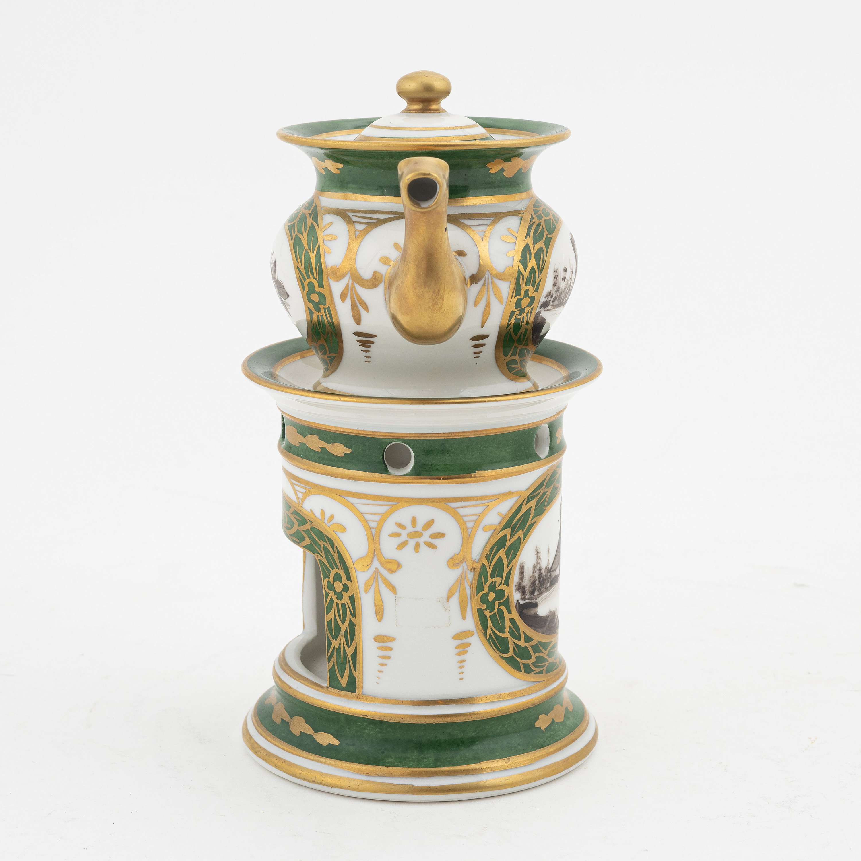 Tekanna med rechaud, porslin, empirestil, Frankrike, 1900-tal. - Bukowskis